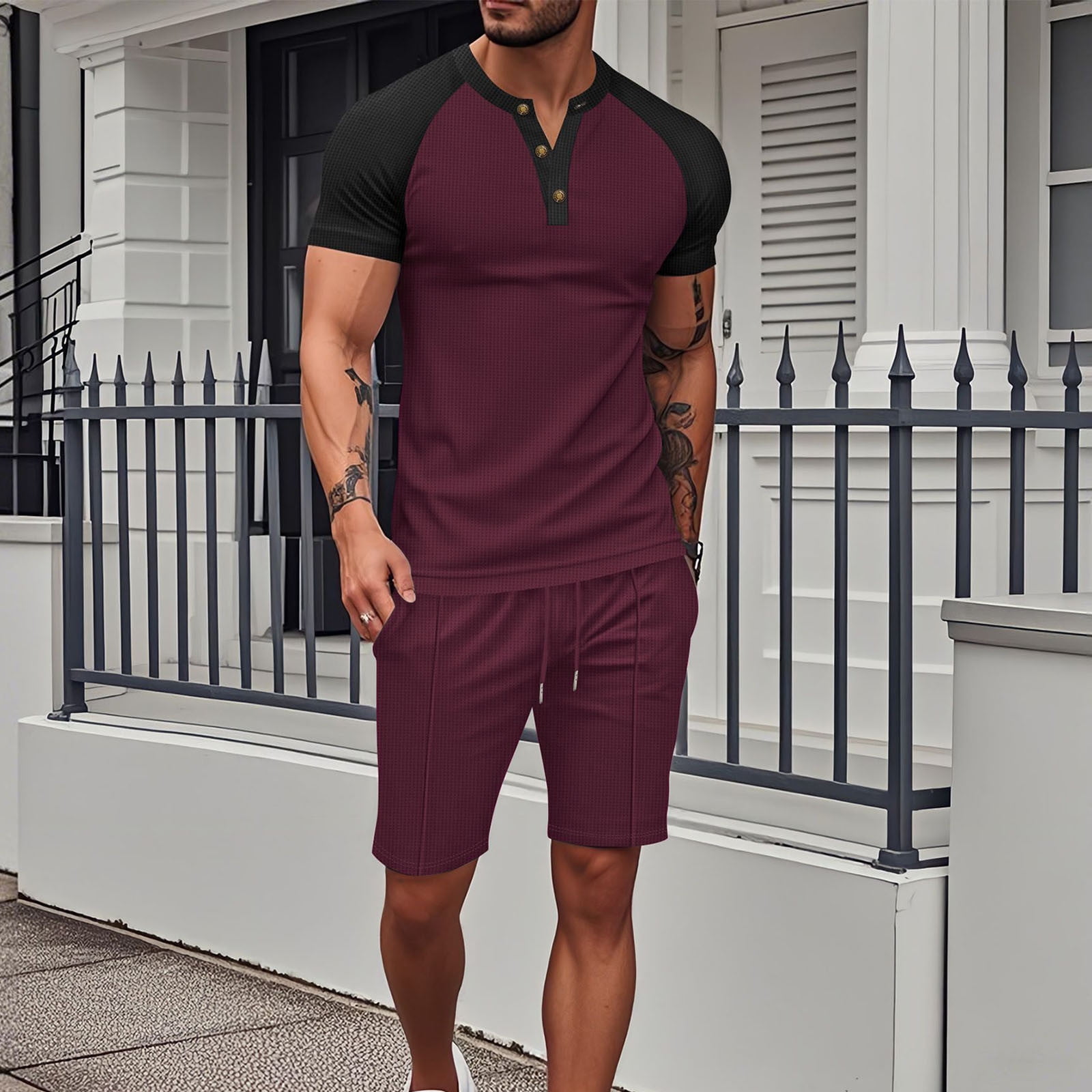 RRMuAzgs Mens Short Sets Color Blocked 2 Piece Outfits 2026 Summer ...
