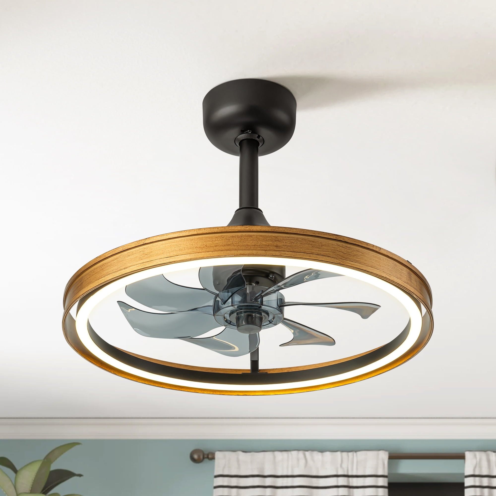 RRTYO 18.8 in. Modern Black Wheel Circle Color-Changing Integrated LED ...