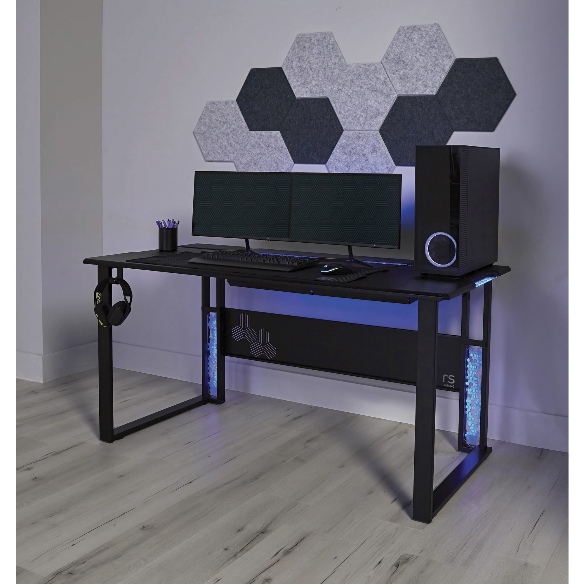 "RS Gaming™ Mergence 60""W RGB Gaming Desk, Carbon Fiber, USB Ports ...