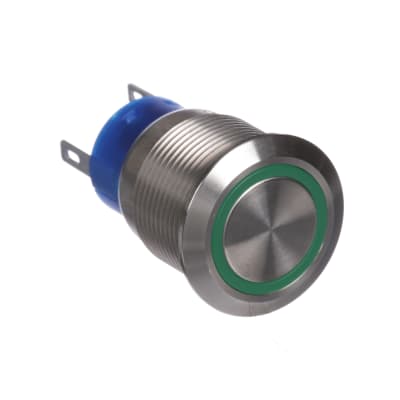 RS PRO 1115784, Pushbutton Switch 0.8" Single Pole Double Throw (SPDT) Green LED 5A/250V IP67 ...