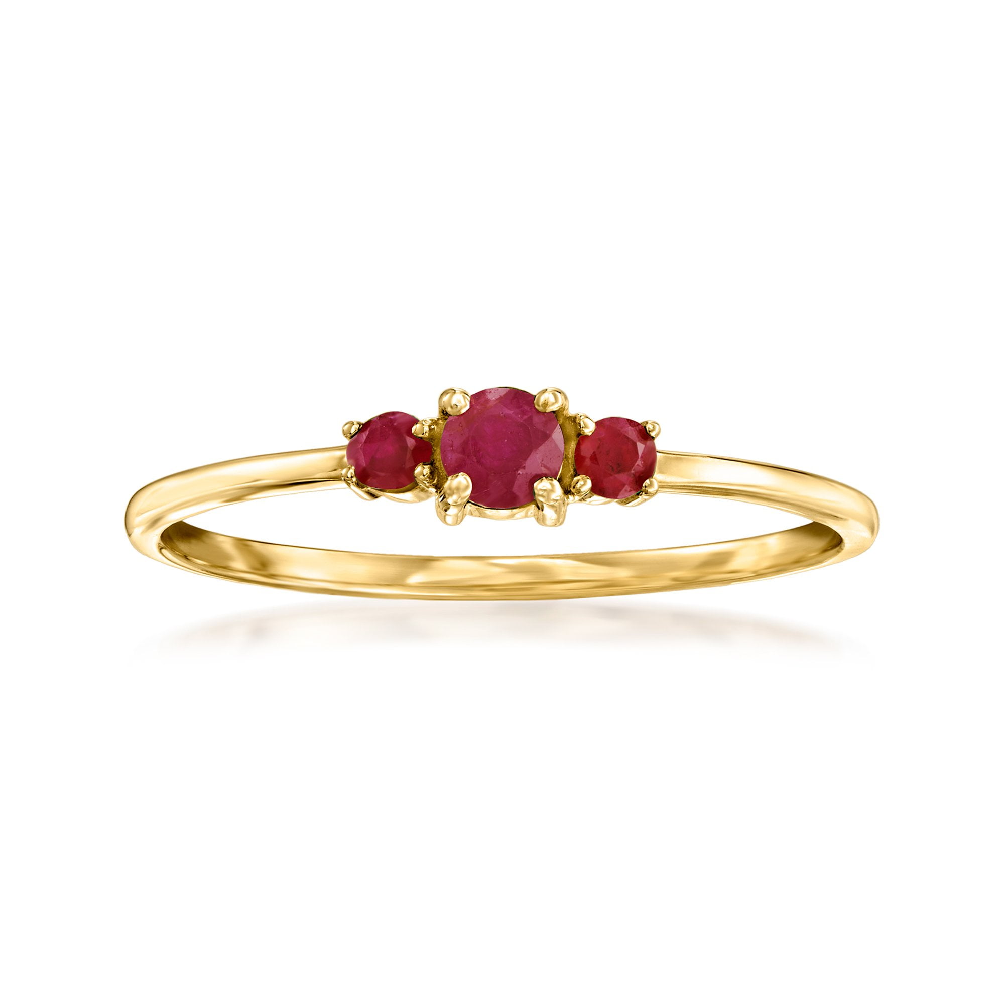 RS Pure by Ross-Simons 0.20 ct. t.w. Ruby 3-Stone Ring in 14kt Yellow Gold for Female, Adult ...
