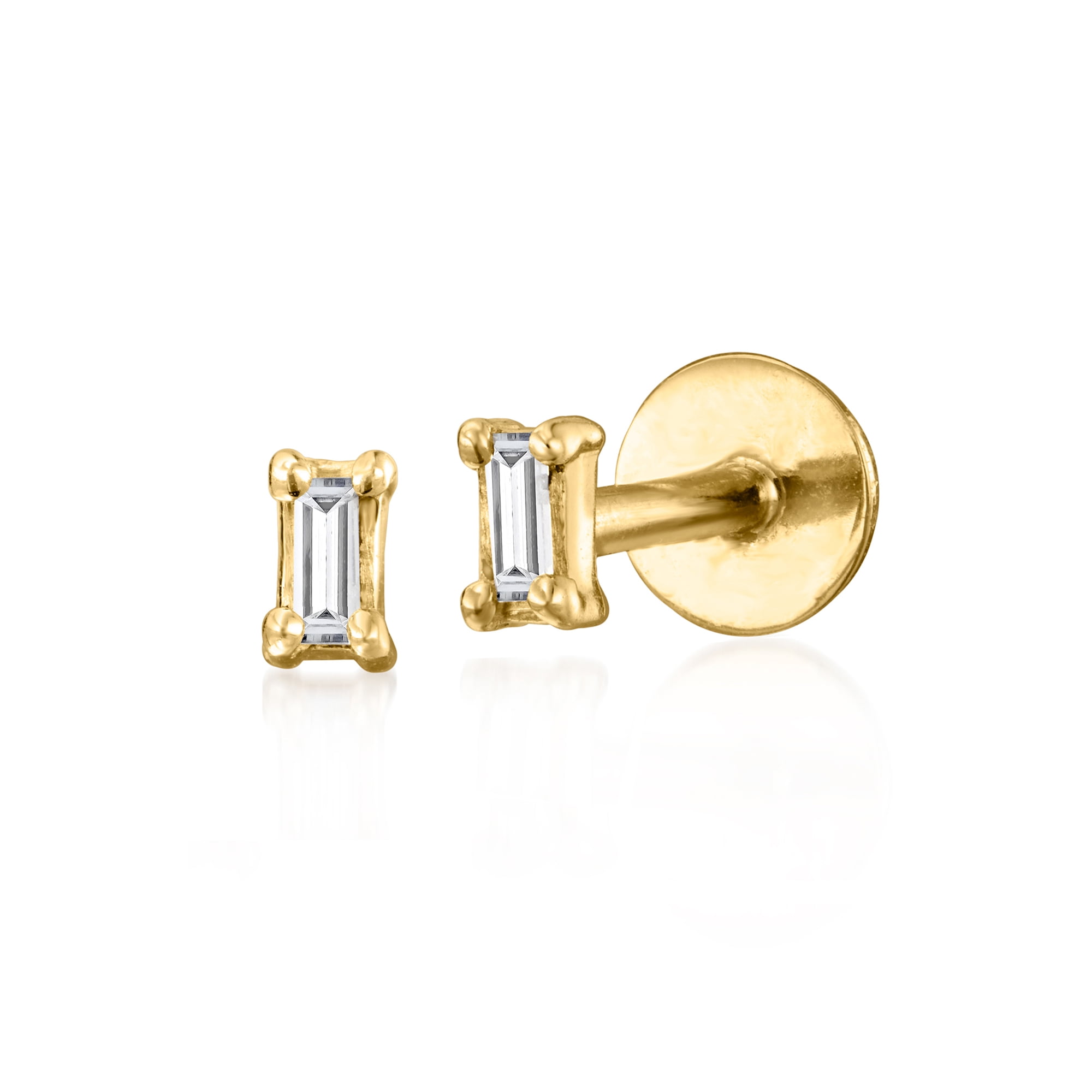 Pure Collection by Ross-Simons Baguette Diamond-Accented Flat-Back Stud ...