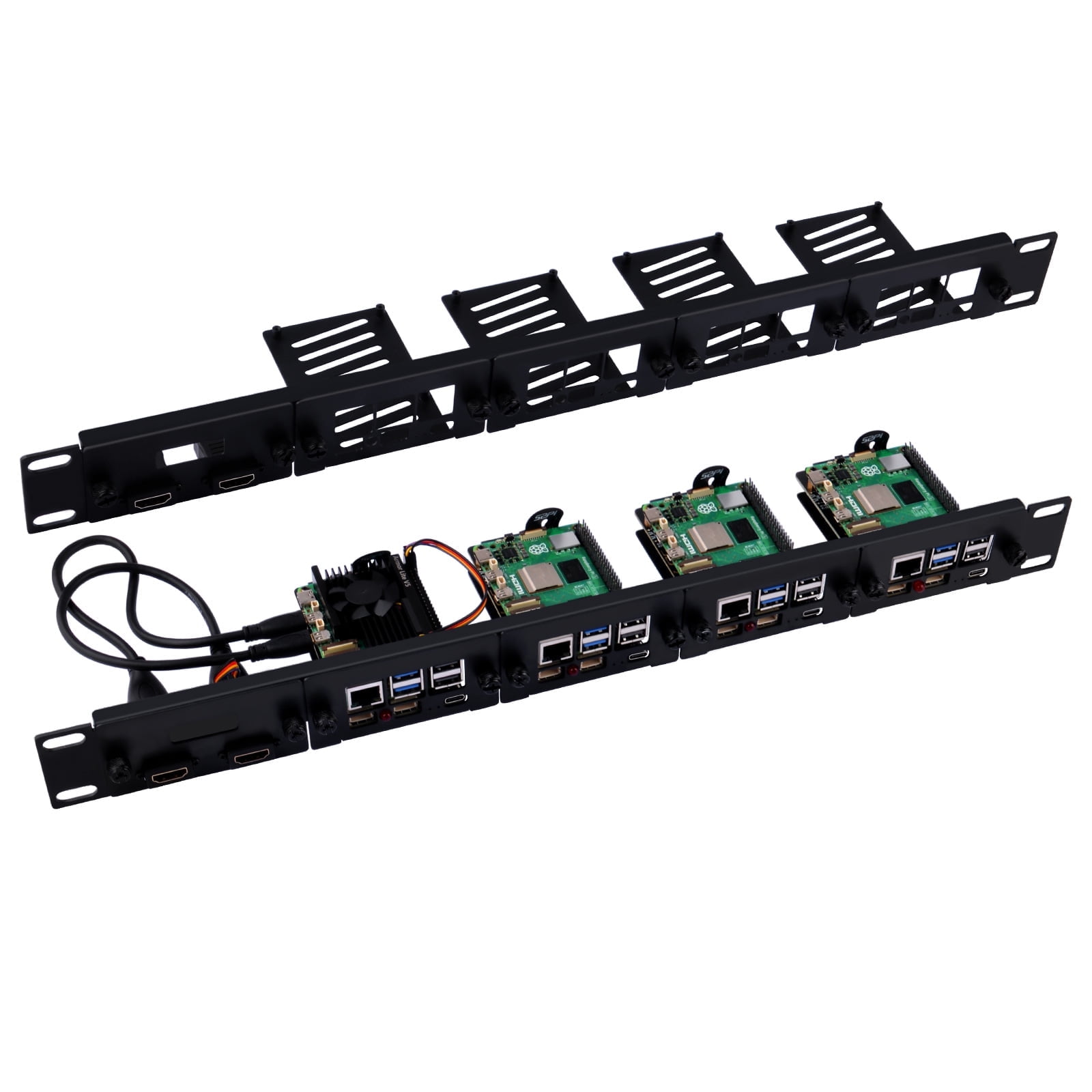 52Pi RS01 1U Rack Mount for Raspberry Pi5 with four RS-P11 Expansion ...
