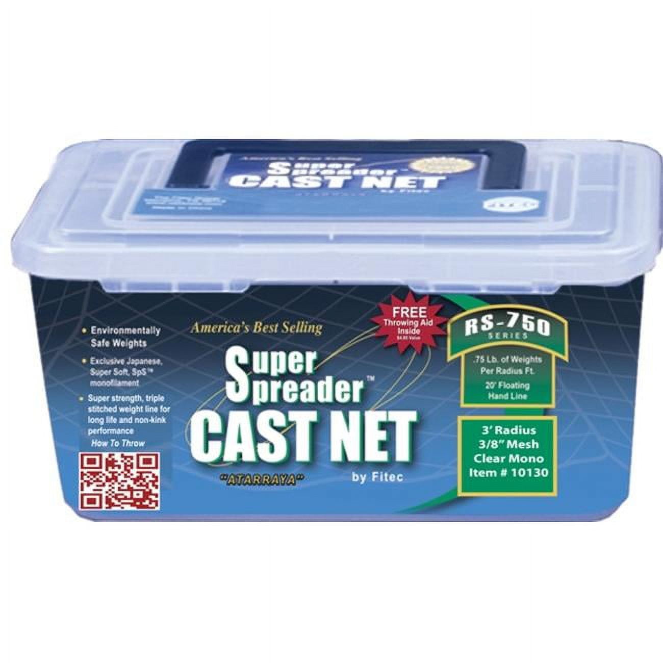 RS750 Super Spreader Cast Net 6'x3/8'' Mesh Clear 3/4 lb wt - Walmart.com