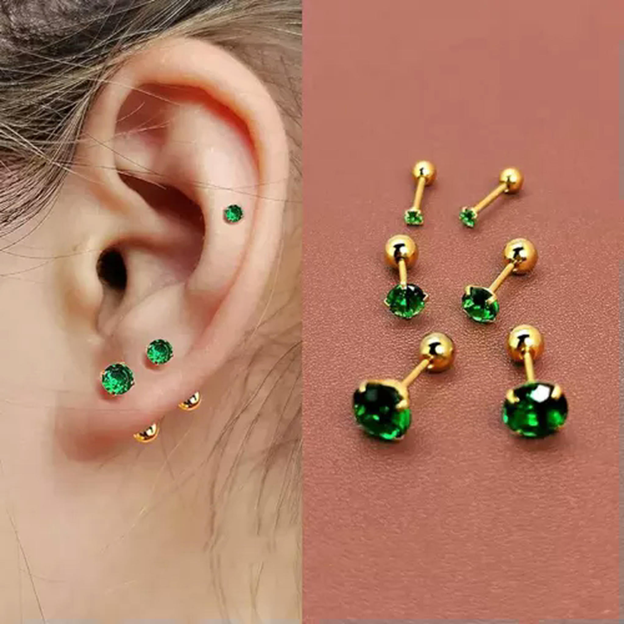RSAMD 1 Pair Green Tragus Stud Earring RoundSmall Stud Jewelry Piercing ...