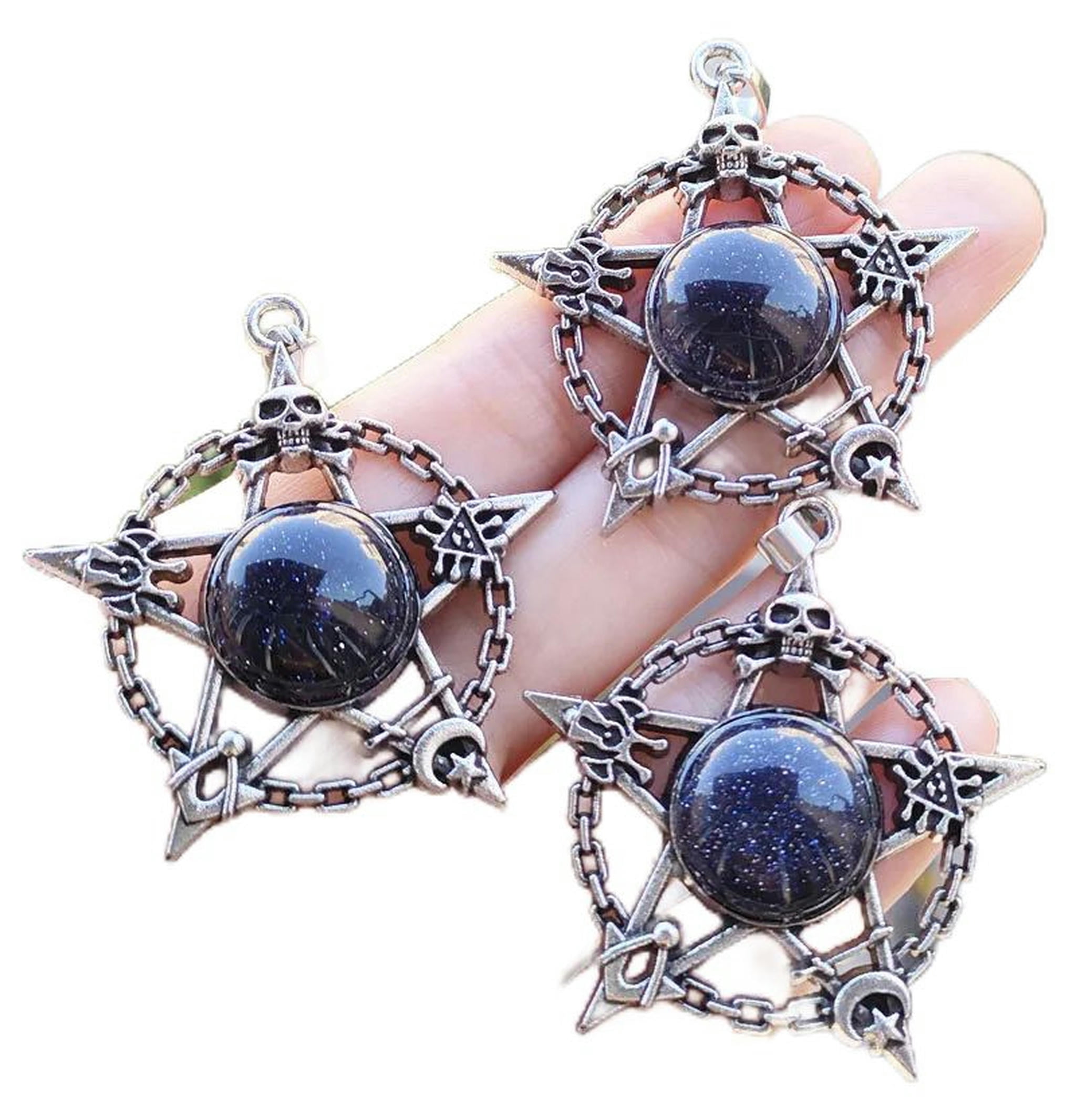 RSAMD 10pcs Blue sand Gems Star Skull Moon Pendants Chakra Reiki ...