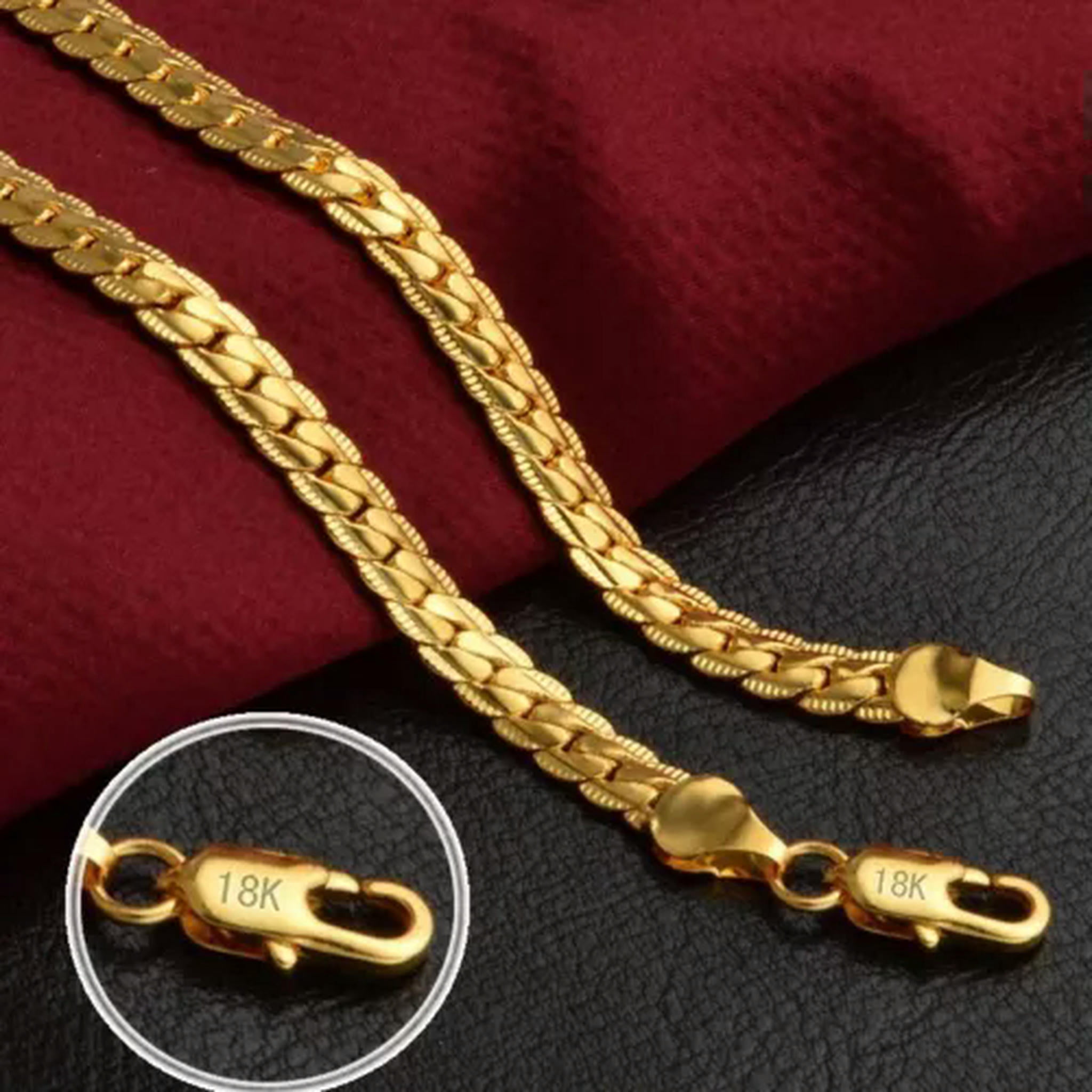 RSAMD 18K gold plated 18-24inch Classic 6mm Full Flat Sideway chain ...