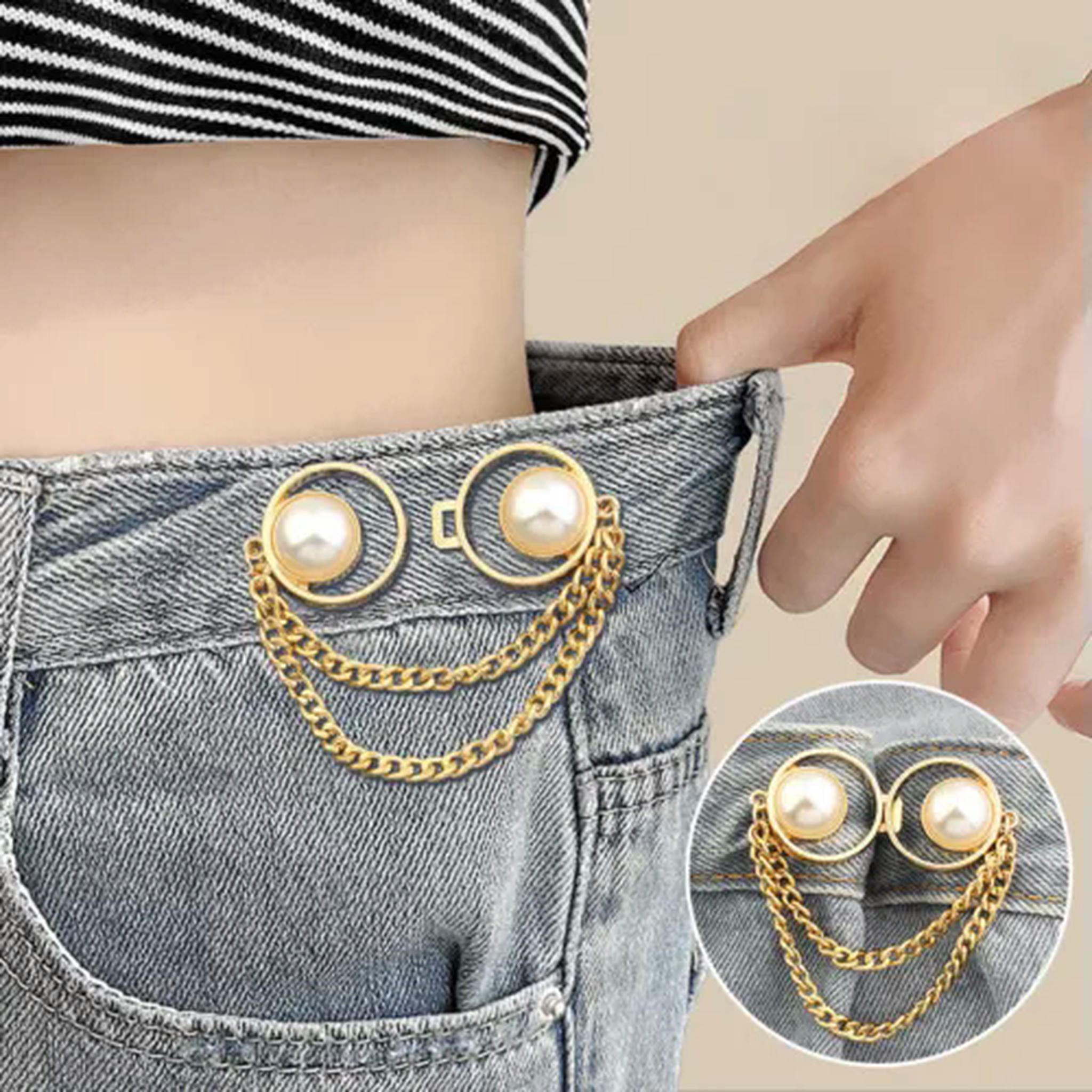 RSAMD 1Set Reusable Metal Buttons Pearl Tassel Snap Fastener Pants Pin ...