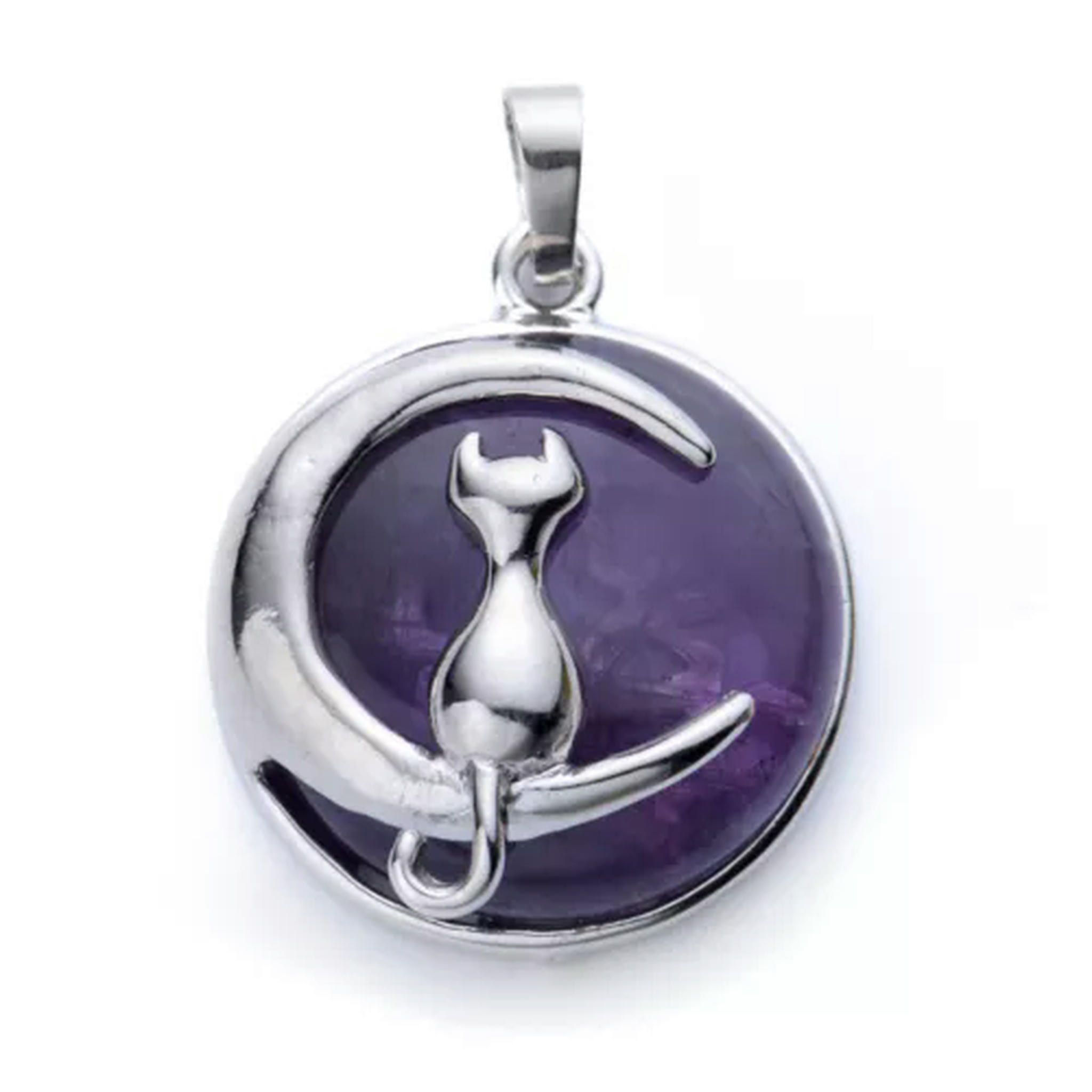 RSAMD 1pc Natural Cat Moon Crystal Gemstone Chakra Pendant Reiki ...