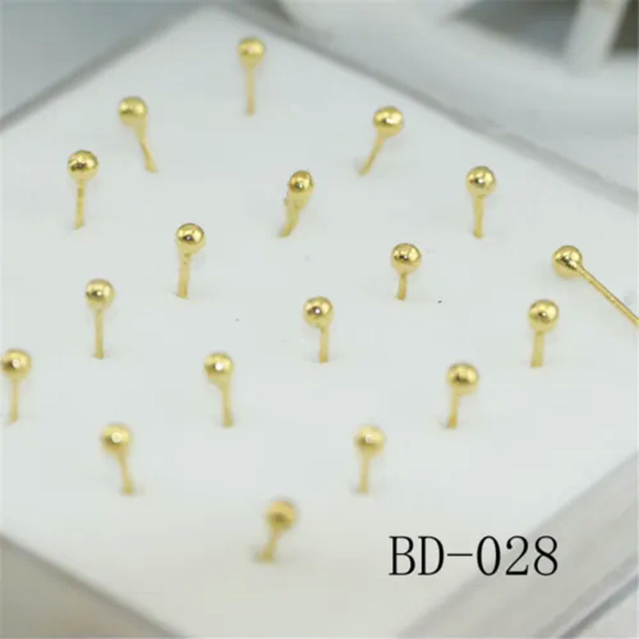 RSAMD 20Pc 925 Sterling Solid Silver/Gold Small Ball Straight Bar Bone Nose Stud Rings-Gold ...