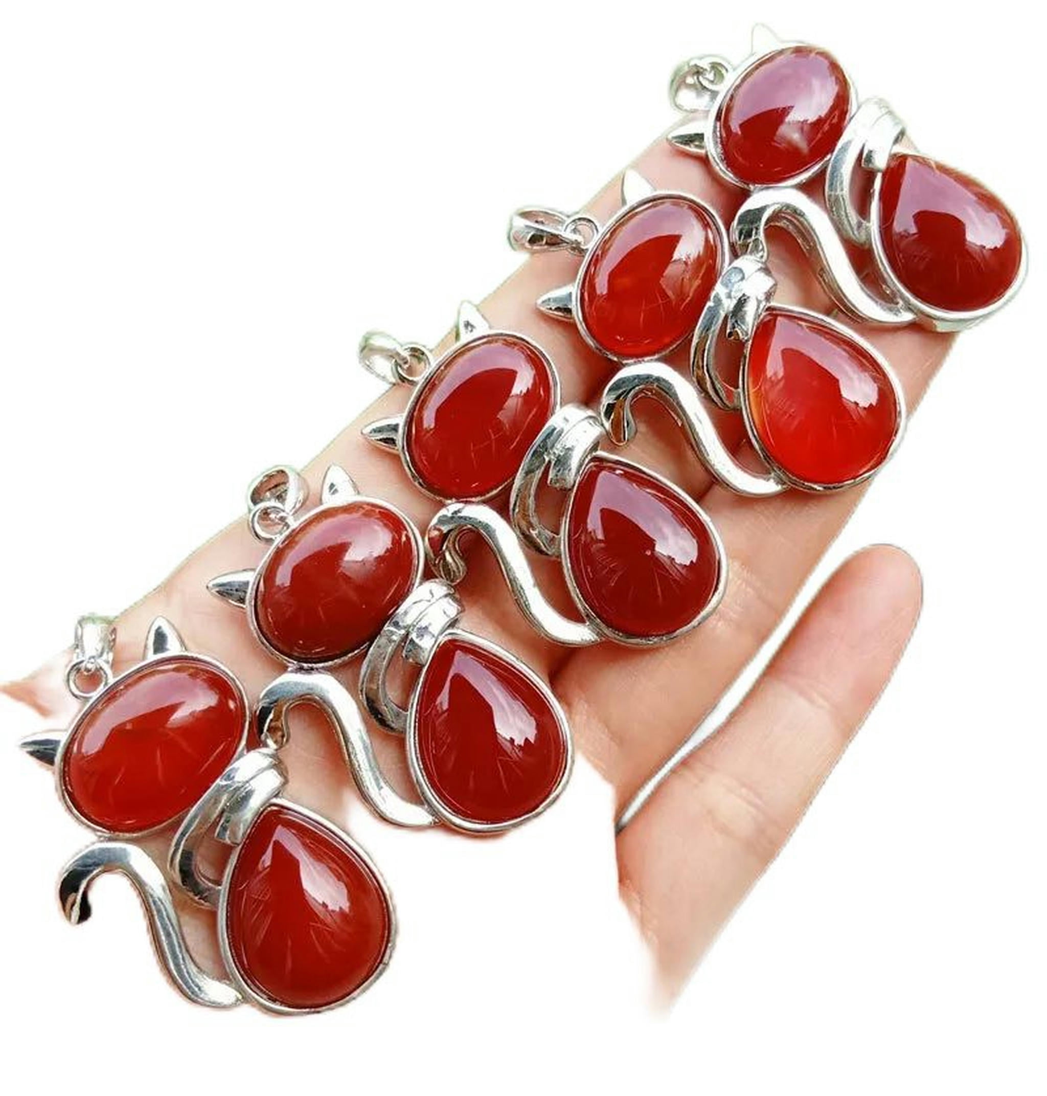 RSAMD 5pcs Red Agate stone Kitty Cat Healing Pendants Chakra Reiki ...