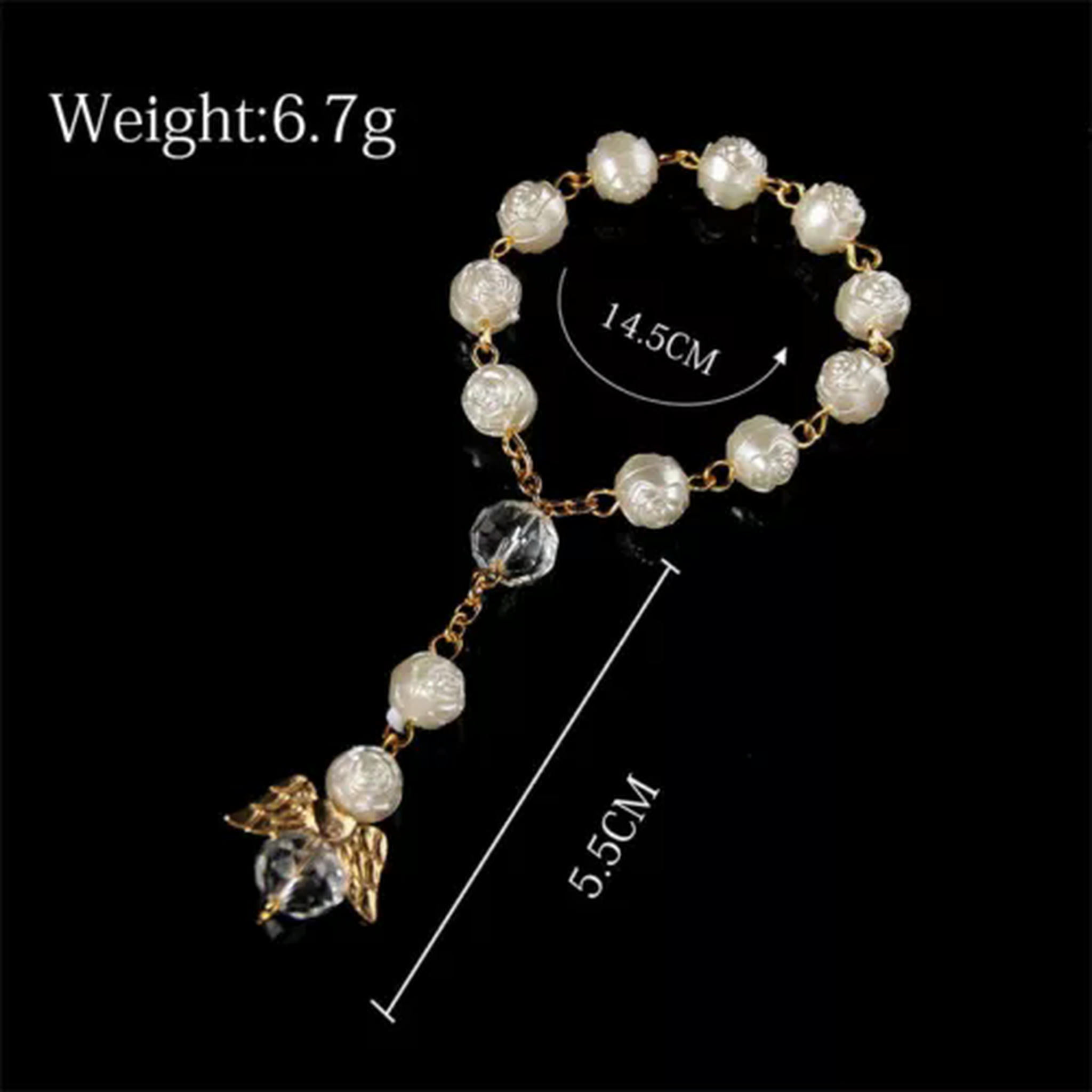 RSAMD Angel Baptism Rosary Bracelet Rose Pearls Angel Wings Christening ...