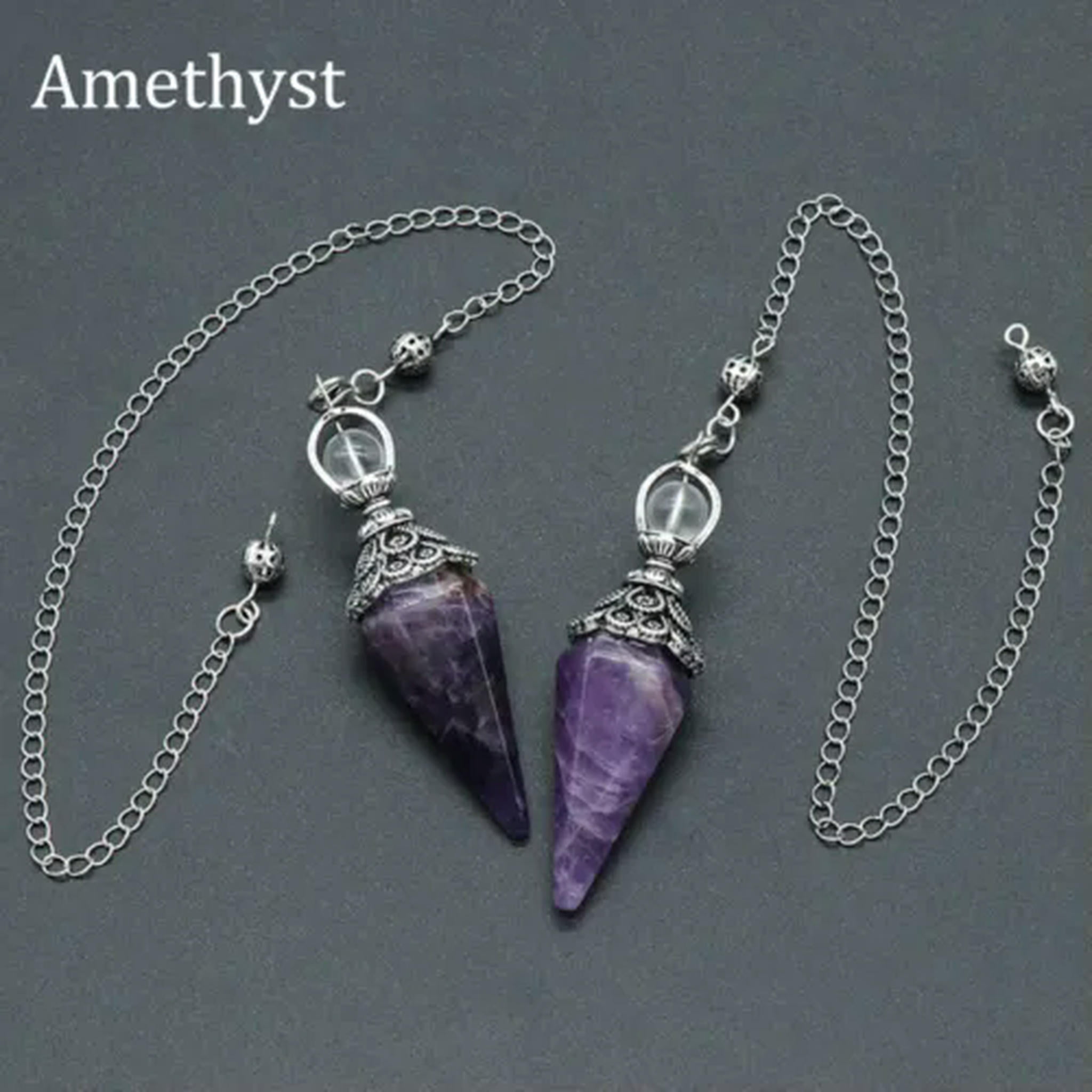 RSAMD Chakra Pendulum Natural Crystal Hexagon Pyramid Chain Pendant ...