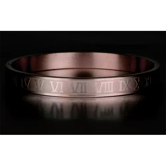 RSAMD Classic Stainless Steel Roman Numeral Bangle Luxury Cuff Bracelets Fashion Men-Rose Gold ...