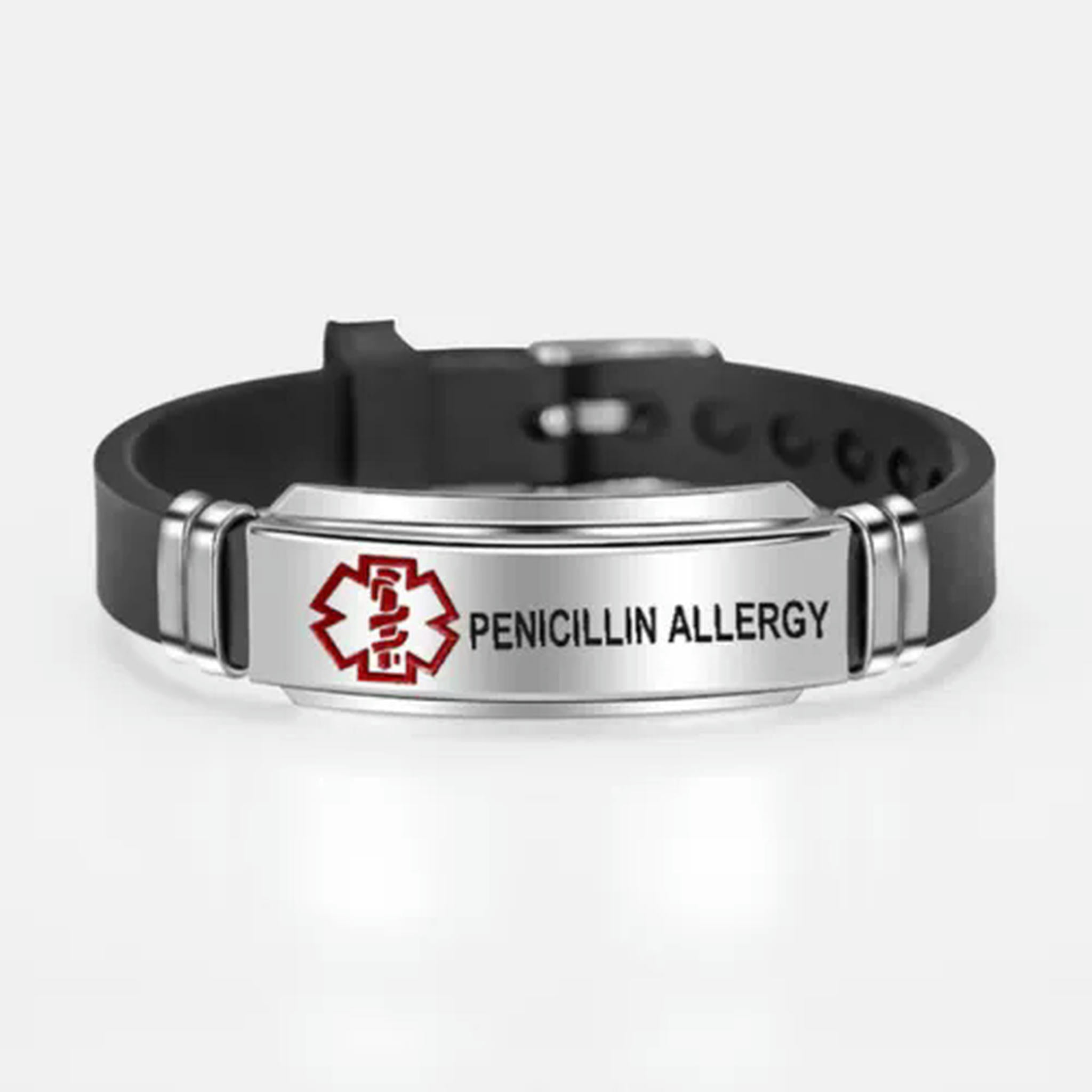 RSAMD Custom Medical Alert ID Bracelet Adjustable Black Silicone ICE ...