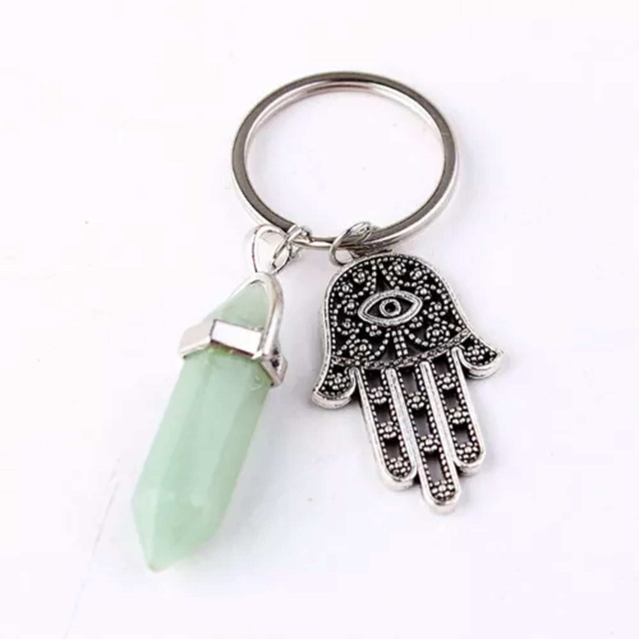 RSAMD Evil Eye Fatima Hamsa Hand Crystal Hexagon Pillar Key Ring Palm ...
