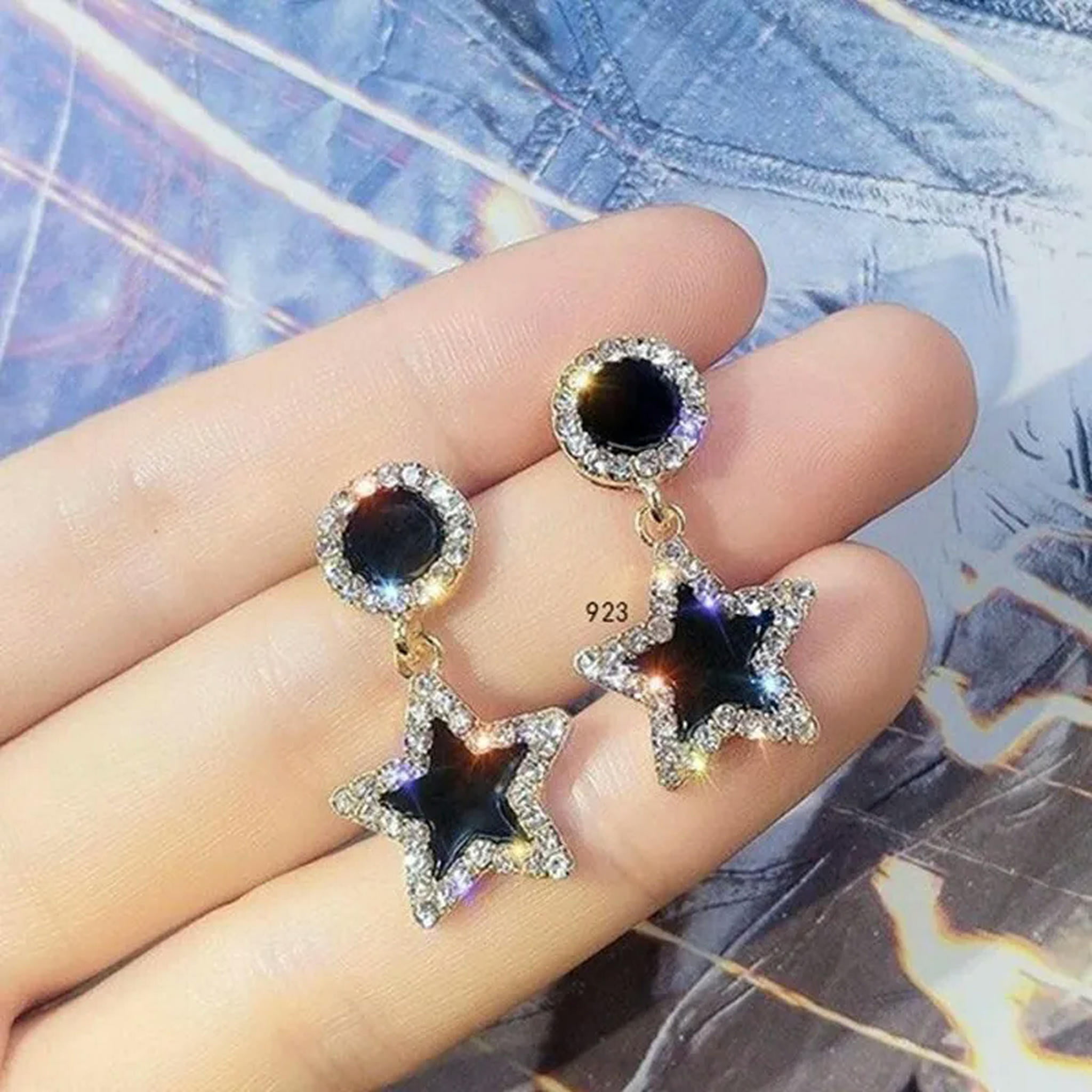 RSAMD Fashion Black Crystal Rhinestone Star Earrings Drop Dangle Women ...