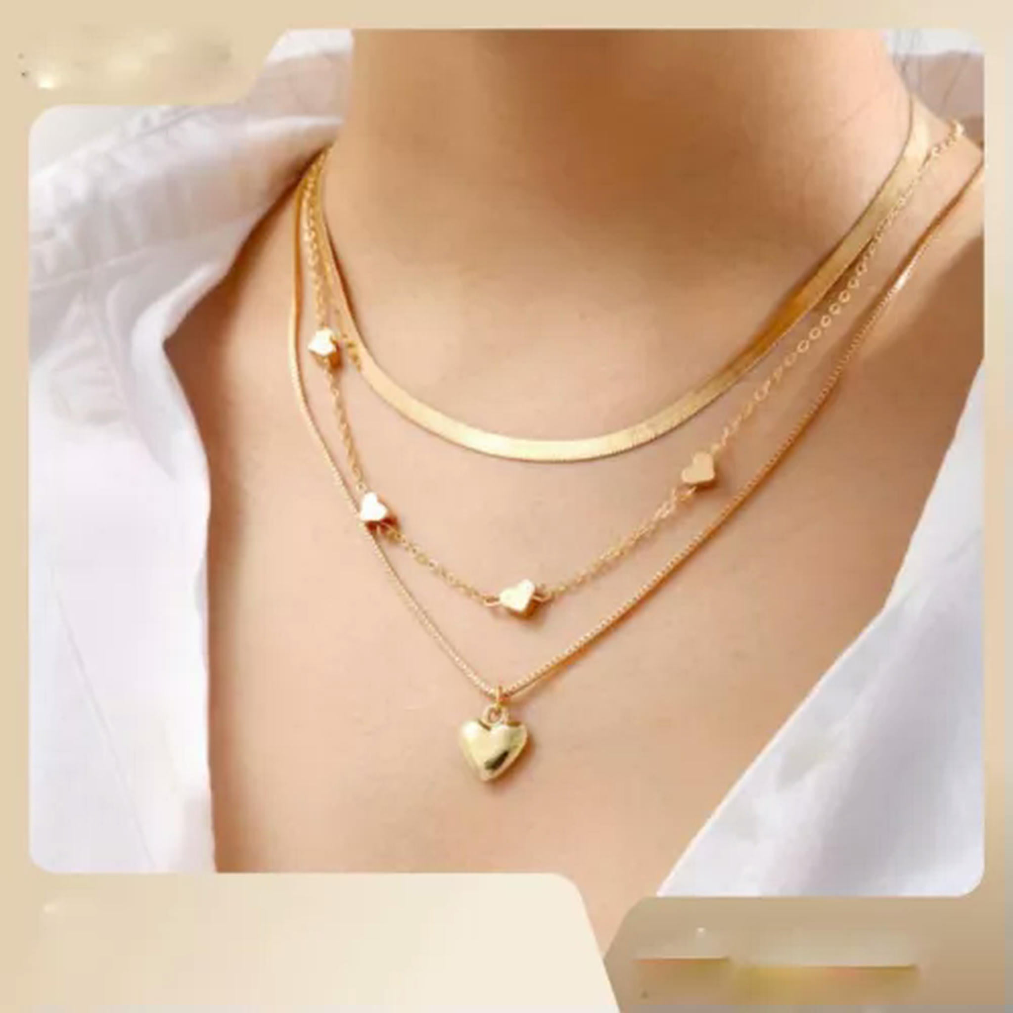 RSAMD Fashion Gold Plated Crystal Multilayer Necklace Set Snake Chain ...