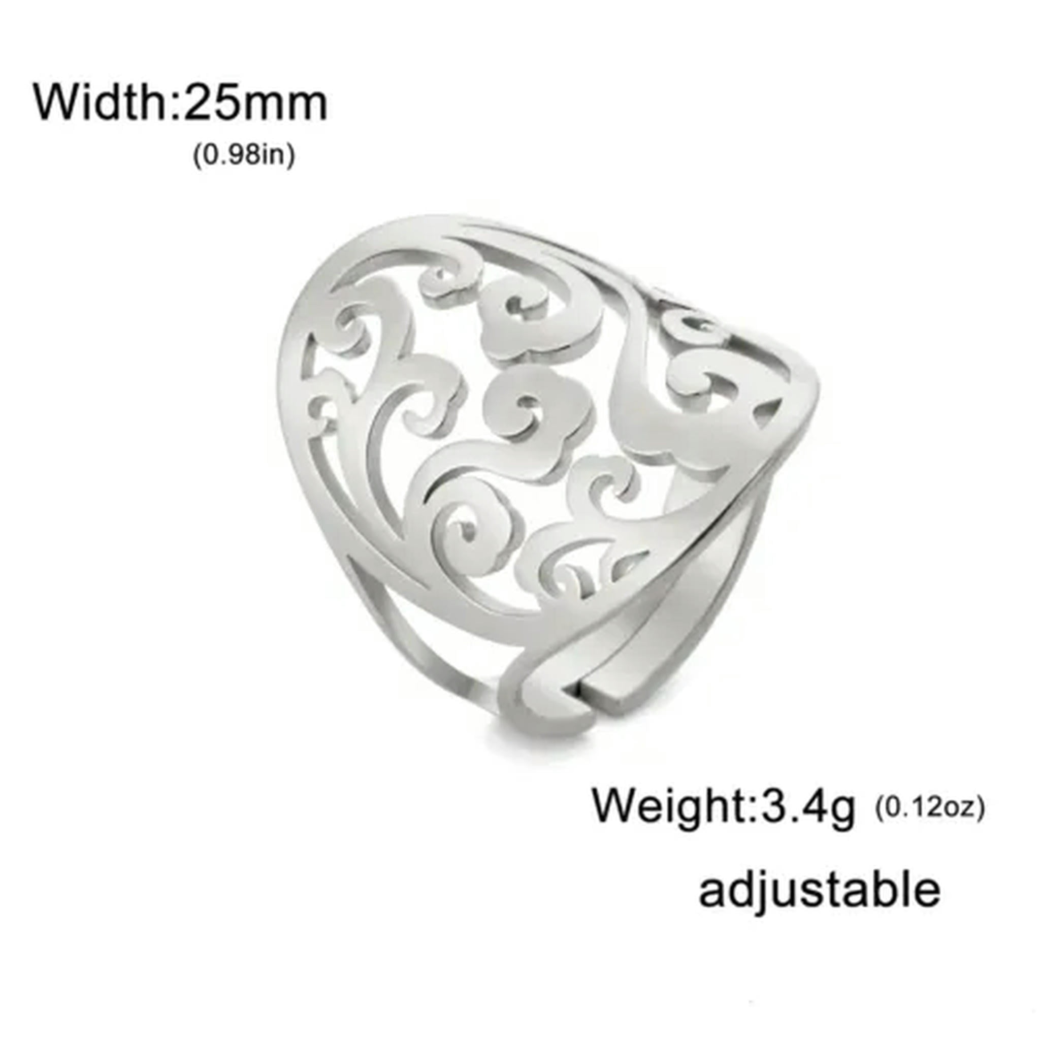 RSAMD Floral Filigree Ring Stainless Steel Open Ring Adjustable Fashion ...