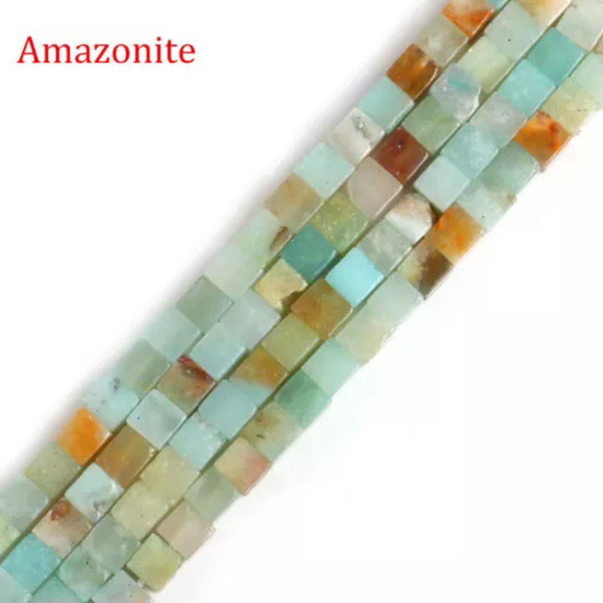 RSAMD Loose Square Cubes Beads 4mm Gemstone Crystals Spacer Strand DIY Jewelry Making-Amazonite ...
