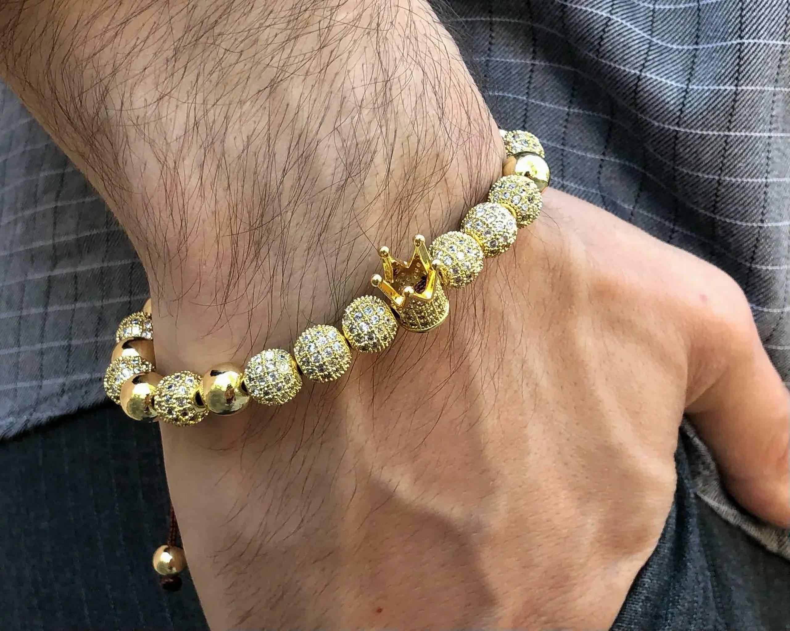 RSAMD Luxury 18K Gold Filled Crown CZ Beaded Zircon Braided Bracelets ...