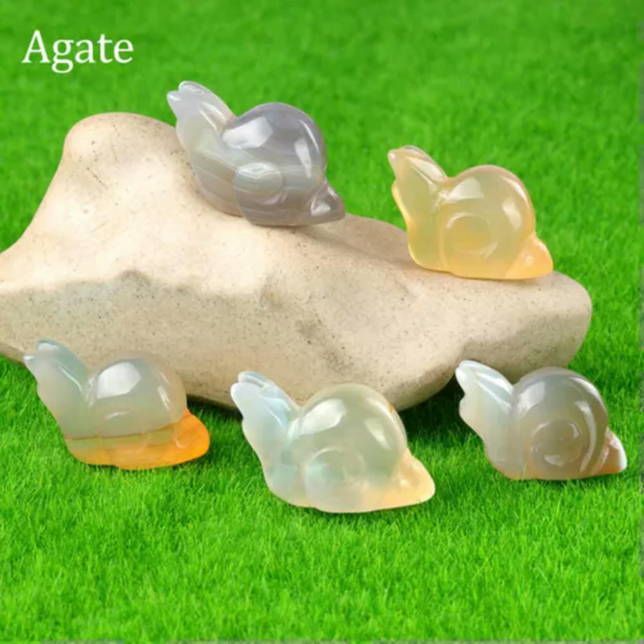 RSAMD Mini 1" Natural Gemstone Cute Snail Crystal Carving Figurine ...