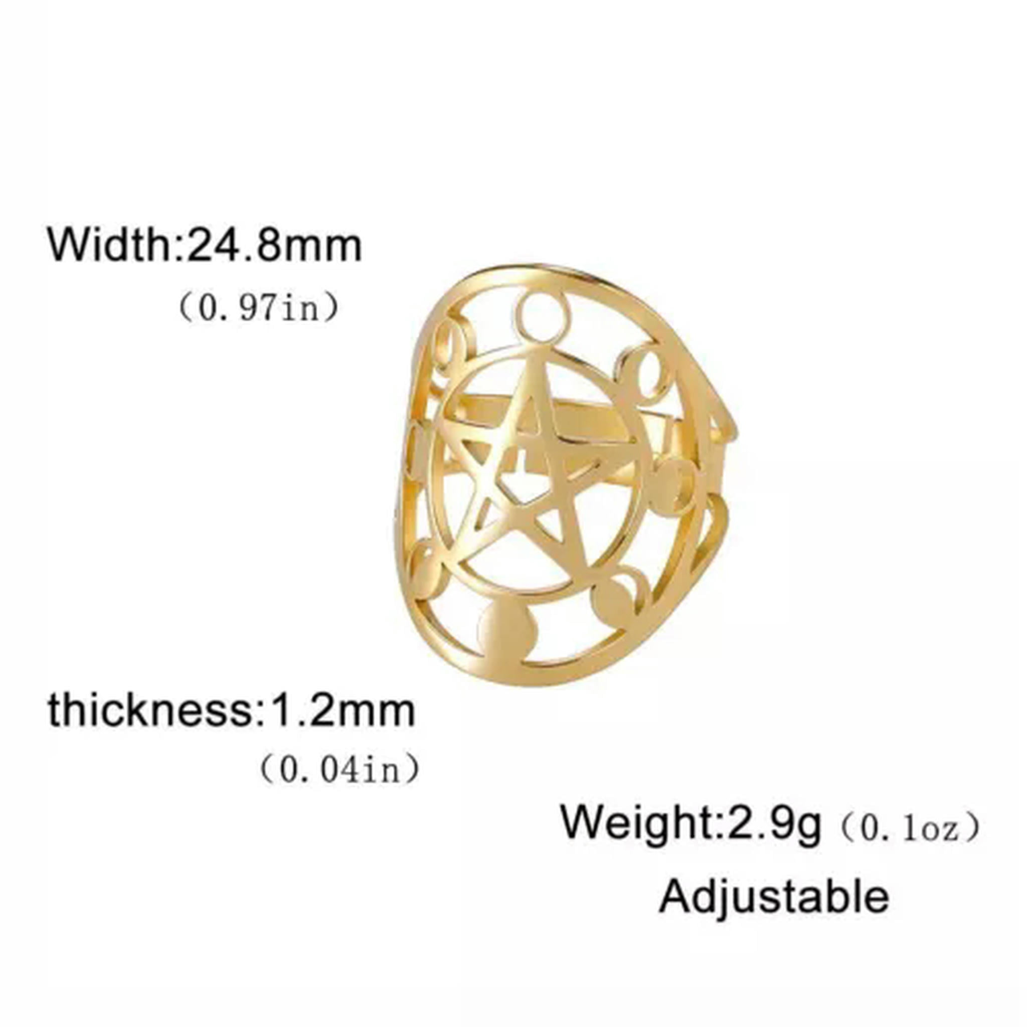 RSAMD Moon Phases Pentagram Ring Jewelry Pentacle Star Energy Astrology ...