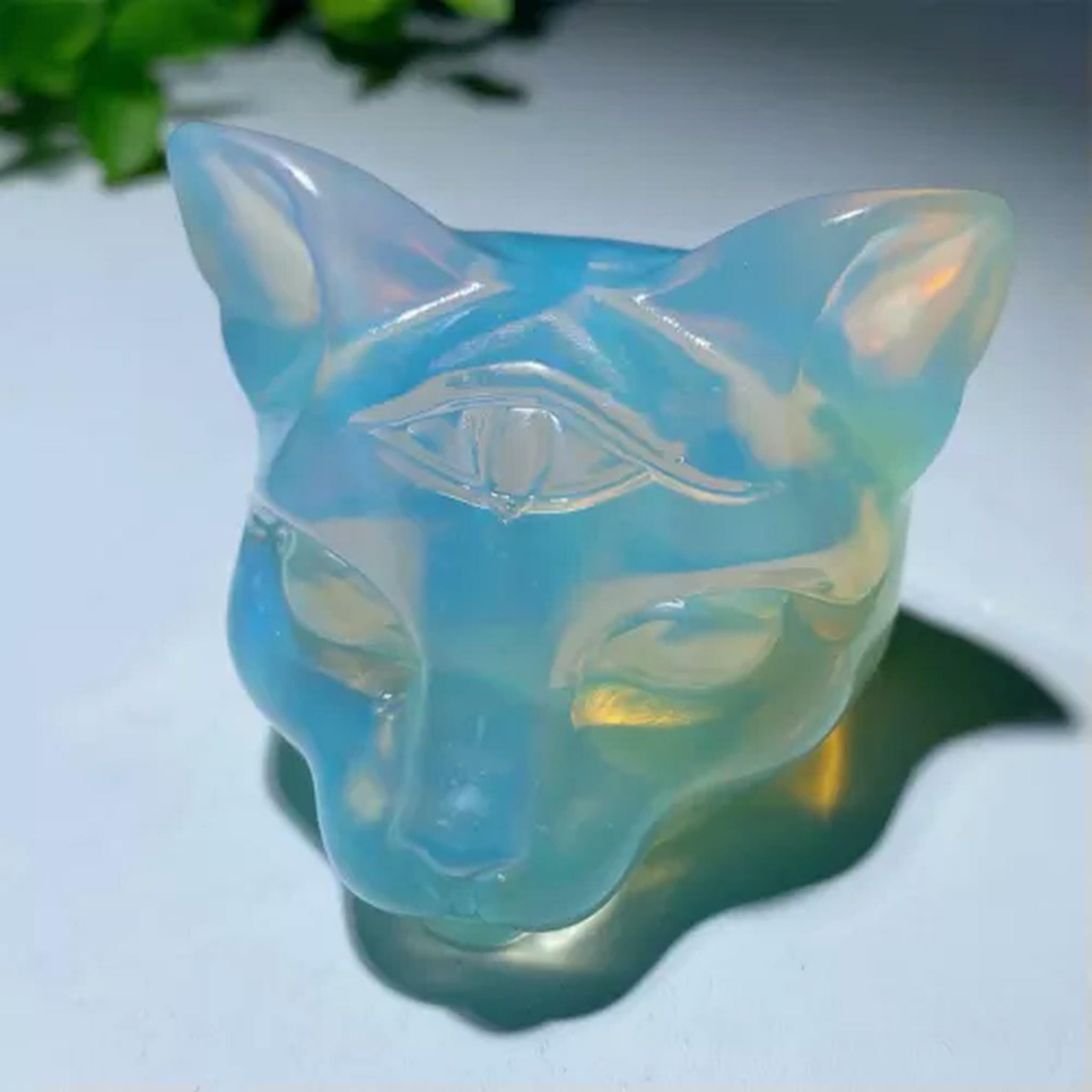 RSAMD Natural Hand Carved Crystal Three-eyes Cat Head Skull Quartz ...
