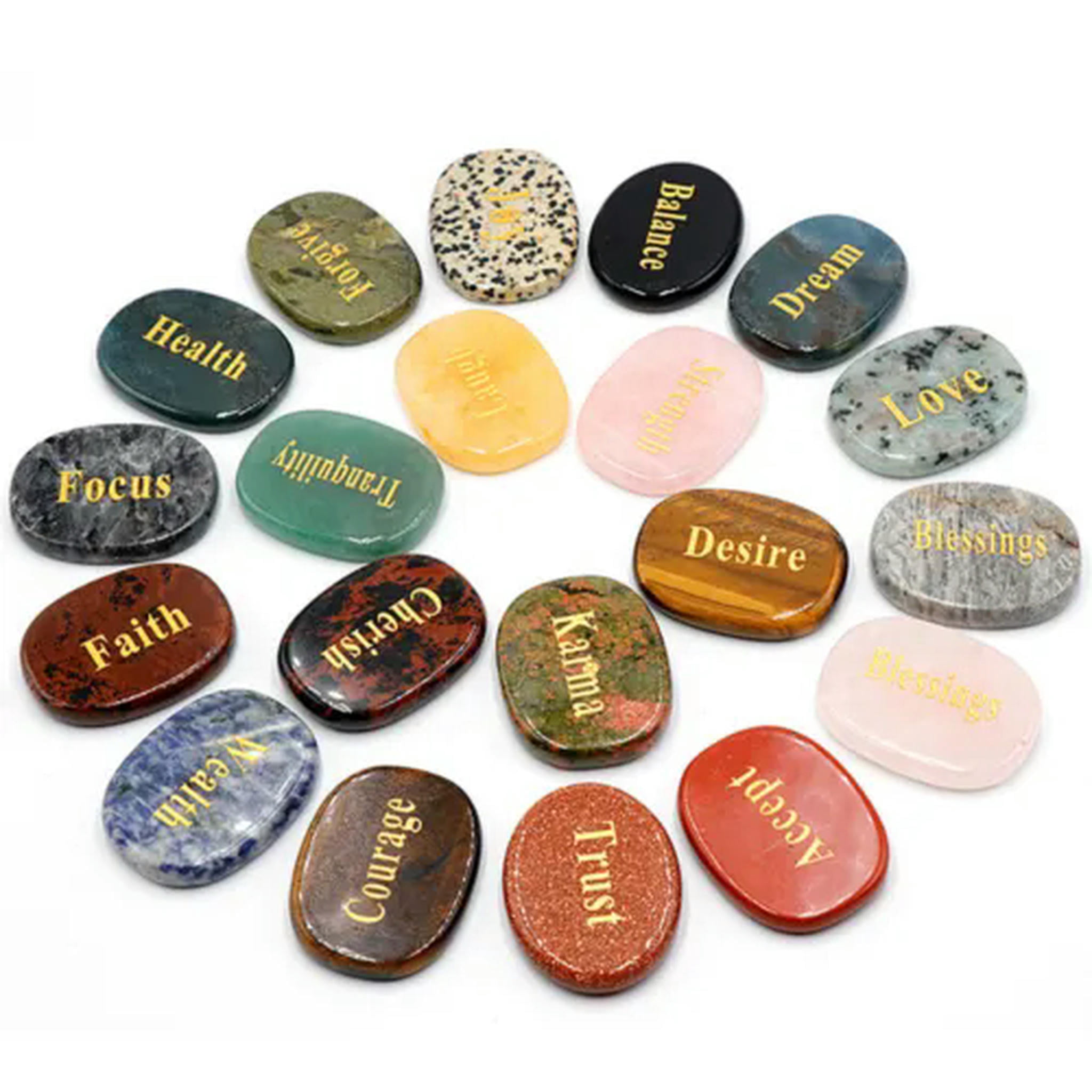 RSAMD Natural Positive Word Engraved Inspirational Palm Chakra Stones ...