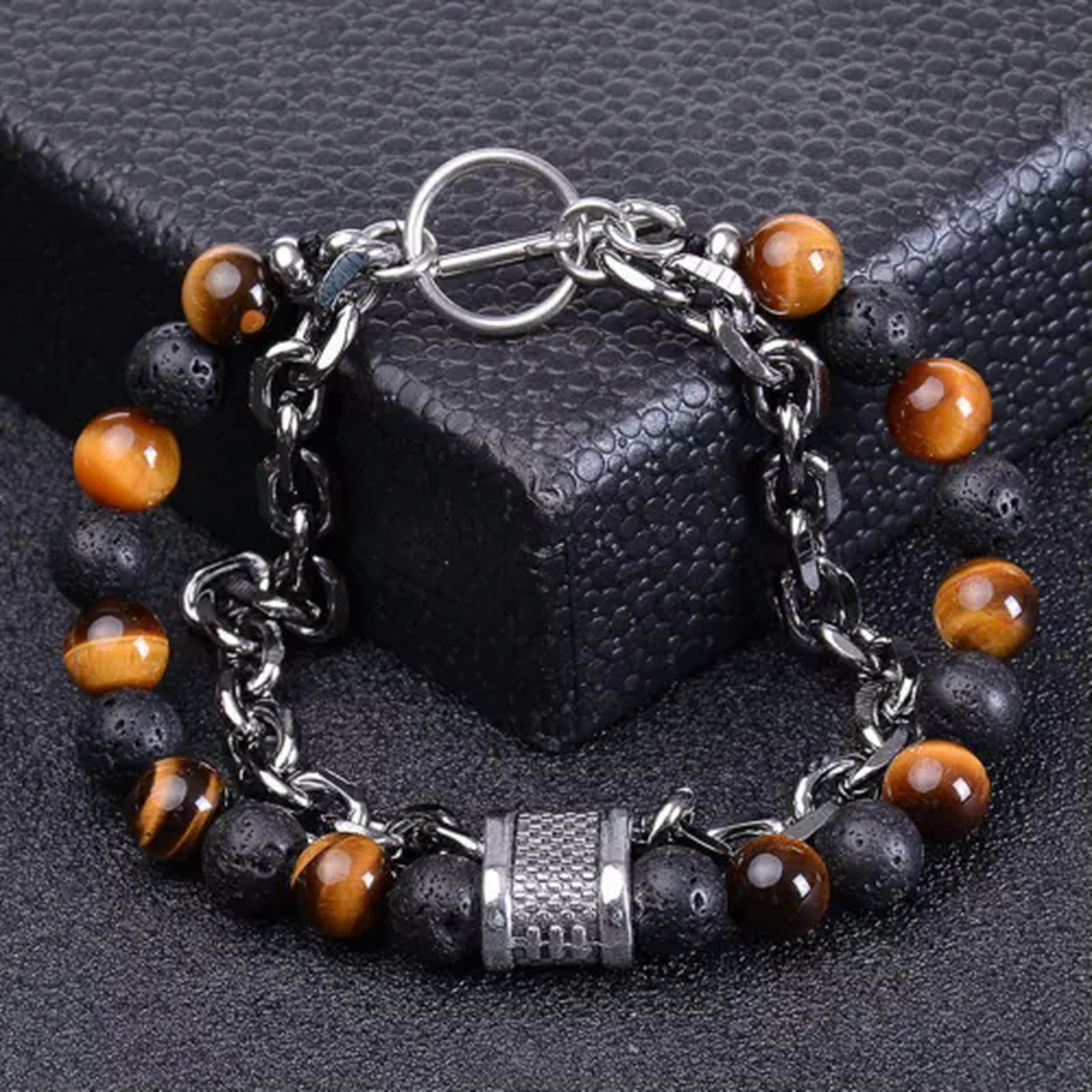 RSAMD Natural Stone Beaded Men Womens Stainless Steel Rolo Cable Link ...