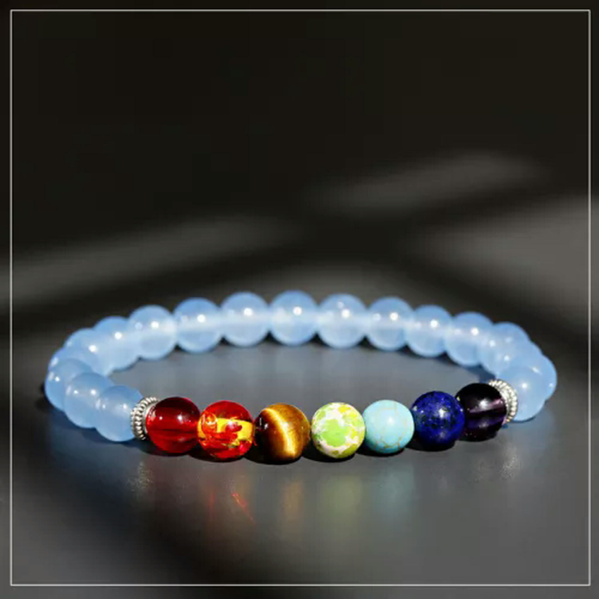 RSAMD Natural Stone Tiger Eye 7 Chakra Yoga Balance Beads Elastic Bracelet Bangles Men-Blue ...