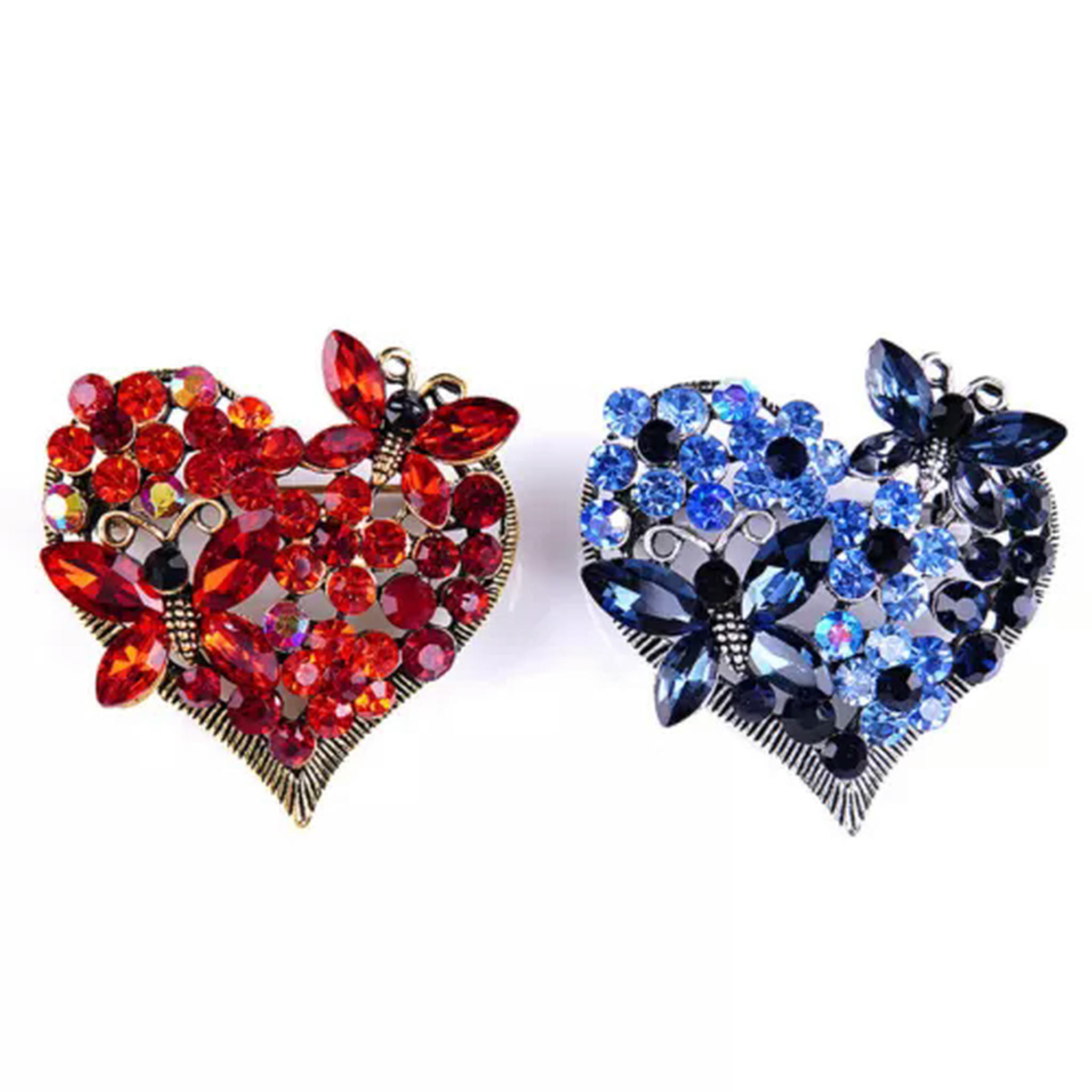 RSAMD Retro Crystal Butterfly Love Heart Brooches Women Clothing Party ...