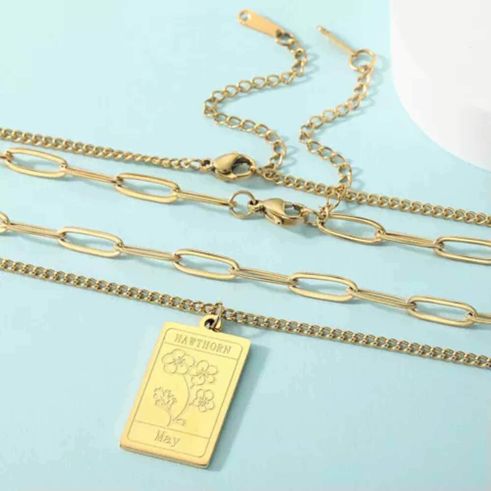 RSAMD Stainless Steel Birth Flower Pendant Necklaces Layer Chain ...