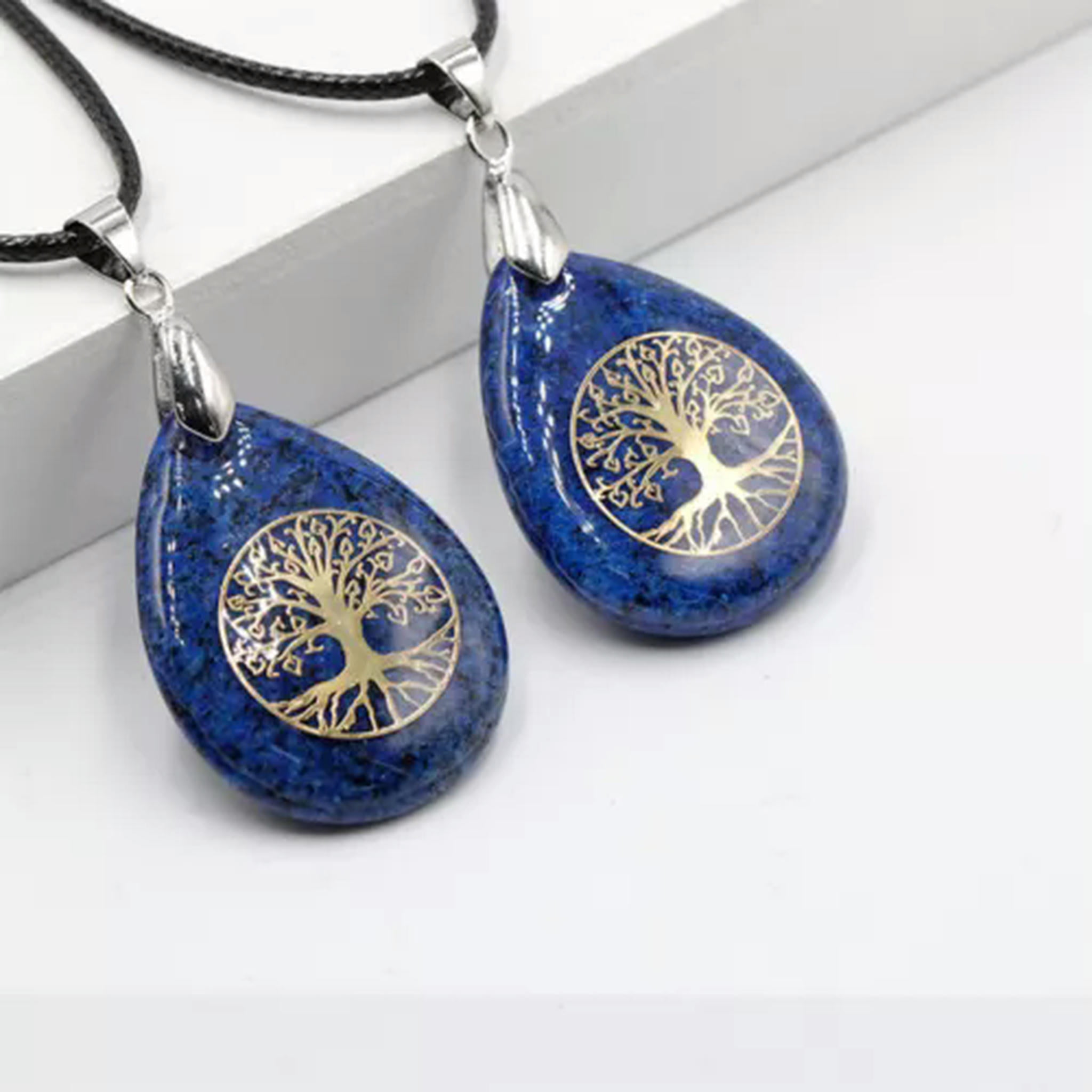 RSAMD Tree of Life Teardrop Necklace Natural Crystal Pendant Germstone ...