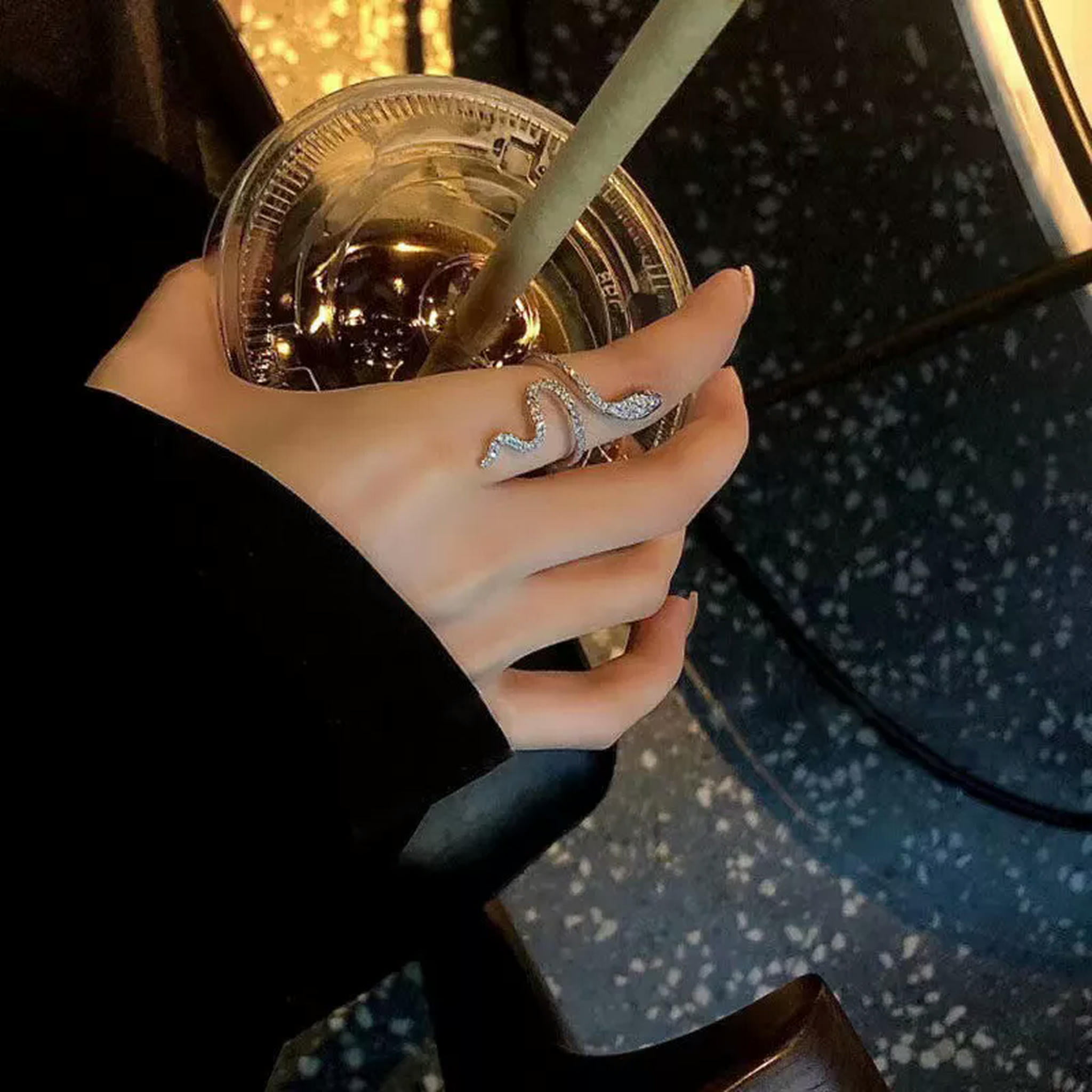 RSAMD Vintage Punk Snake Shape Ring Gothic Rhinestones Open Adjustable ...