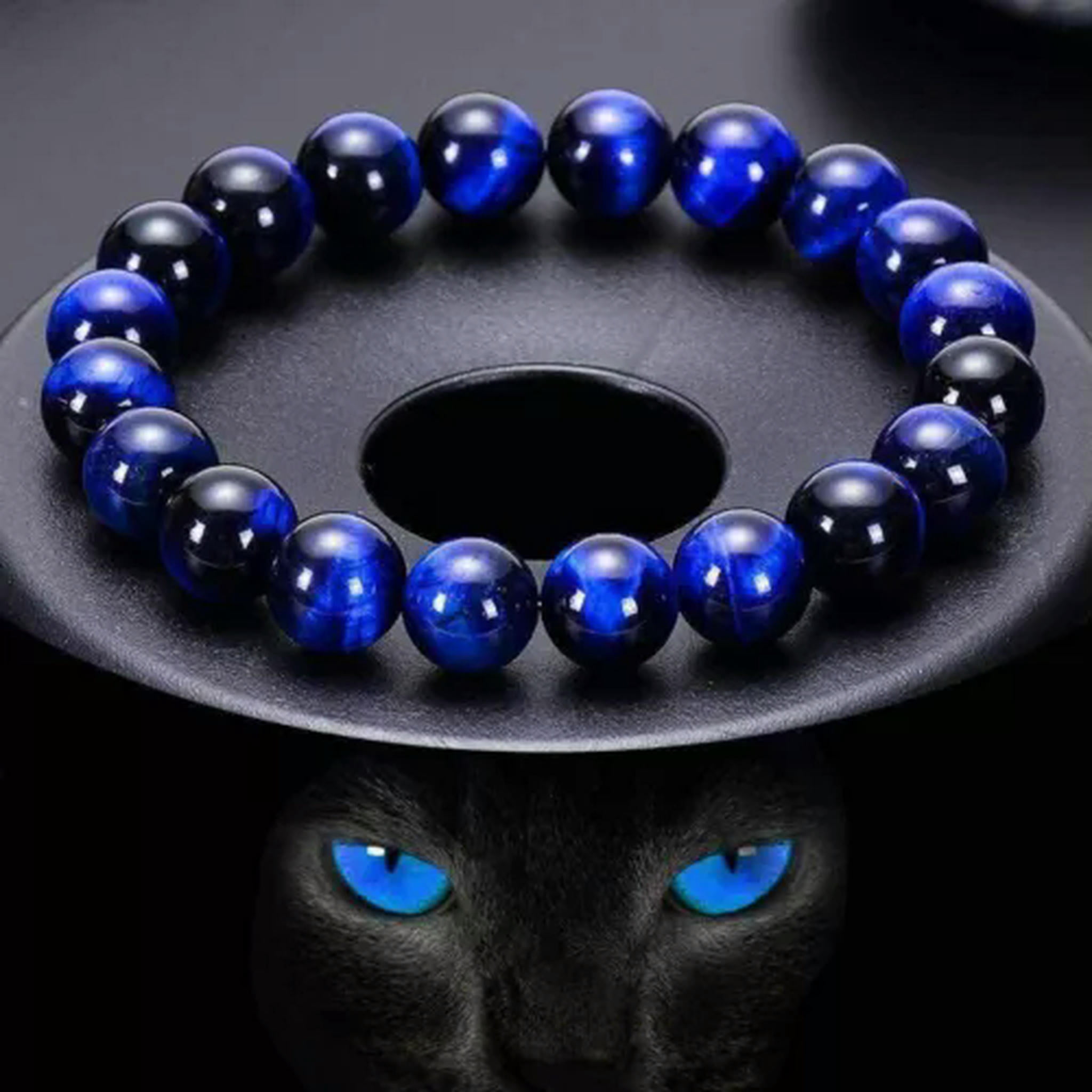 RSAMD Wolf Head Lava Rock Bracelets Natural Royal Blue Tiger Eye Stone ...