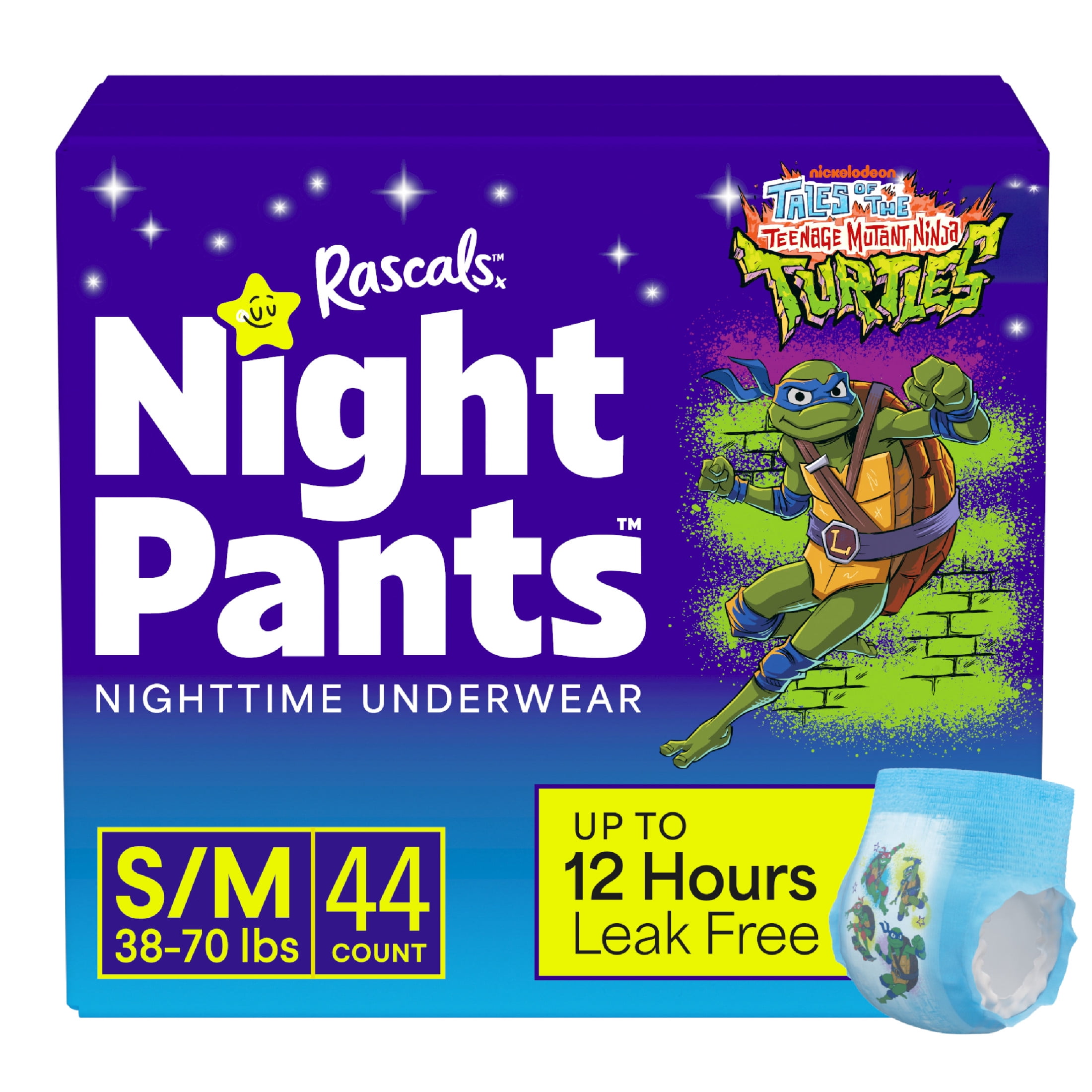 Rascals Absorbent Boys Nighttime Bedwetting Underwear, Teenage Mutant Ninja Turtles, S/M, 44 ...
