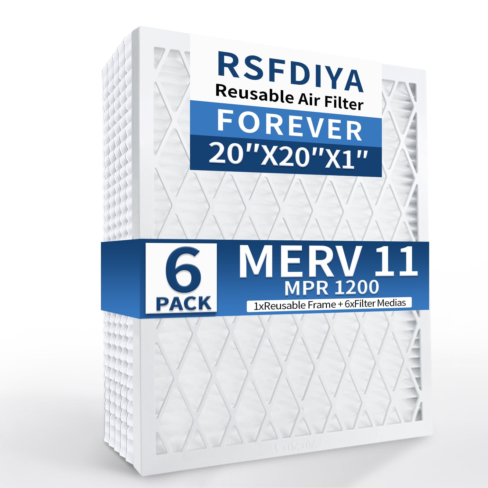 RSFDIYA MERV11 Reusable Air Filter HVAC AC Furnace, 20"x20"x1", 6 Pack ...