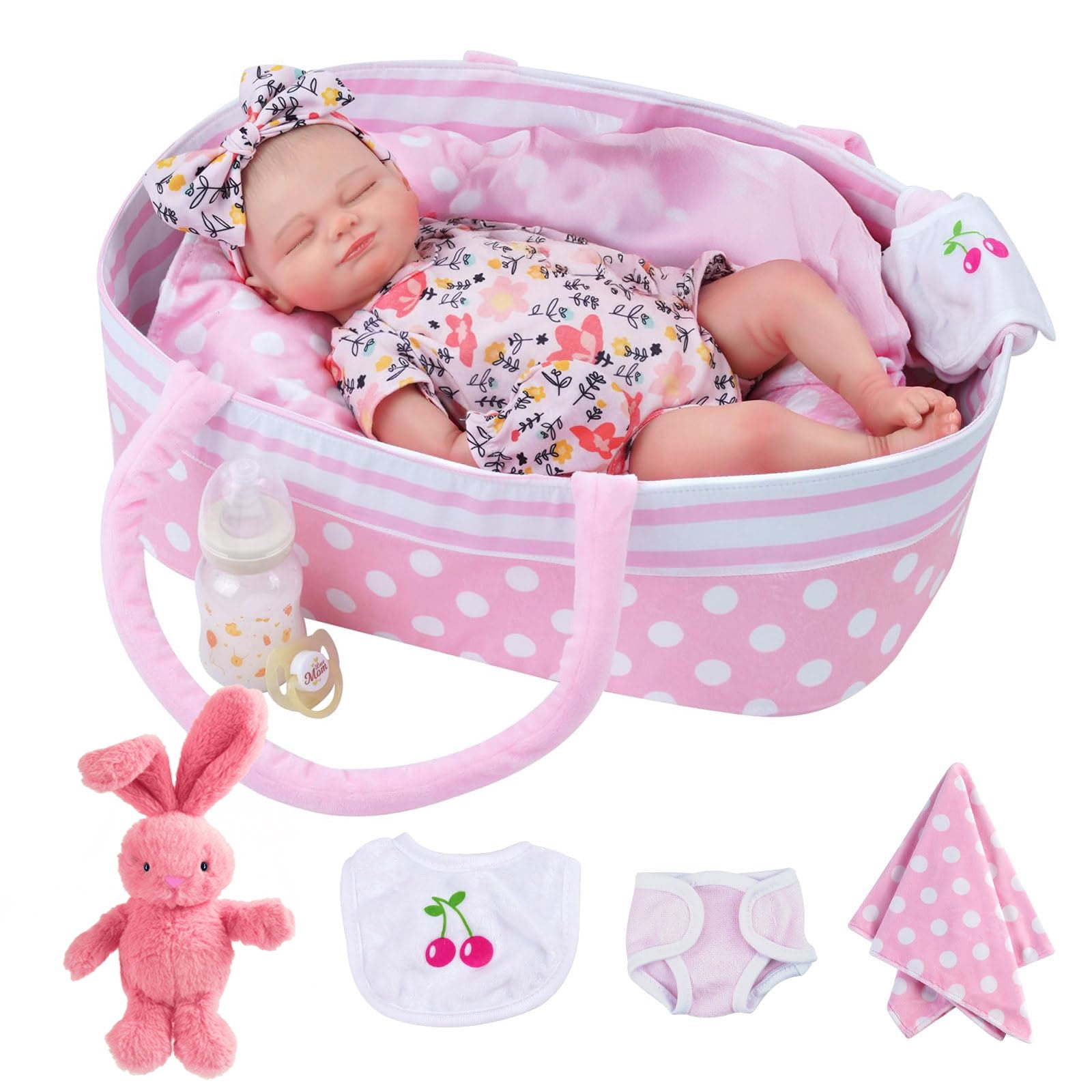 RSG 17-Inch Lifelike Reborn Baby Dolls with Bassinet - Full Vinyl Body ...