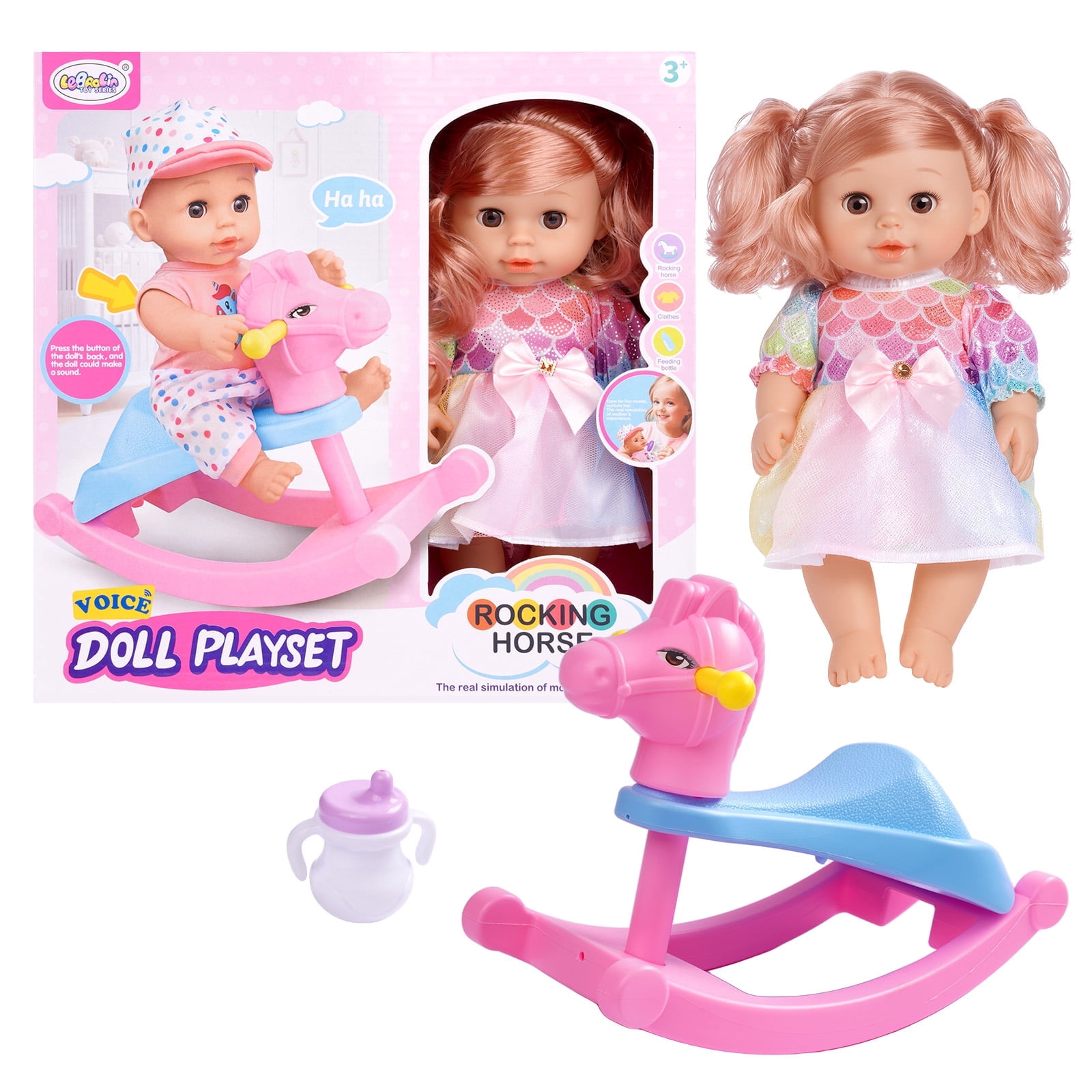 RSG 8 Inch Blonde Hair Blue Moving Eyes Neutral Baby Doll with Rocking ...