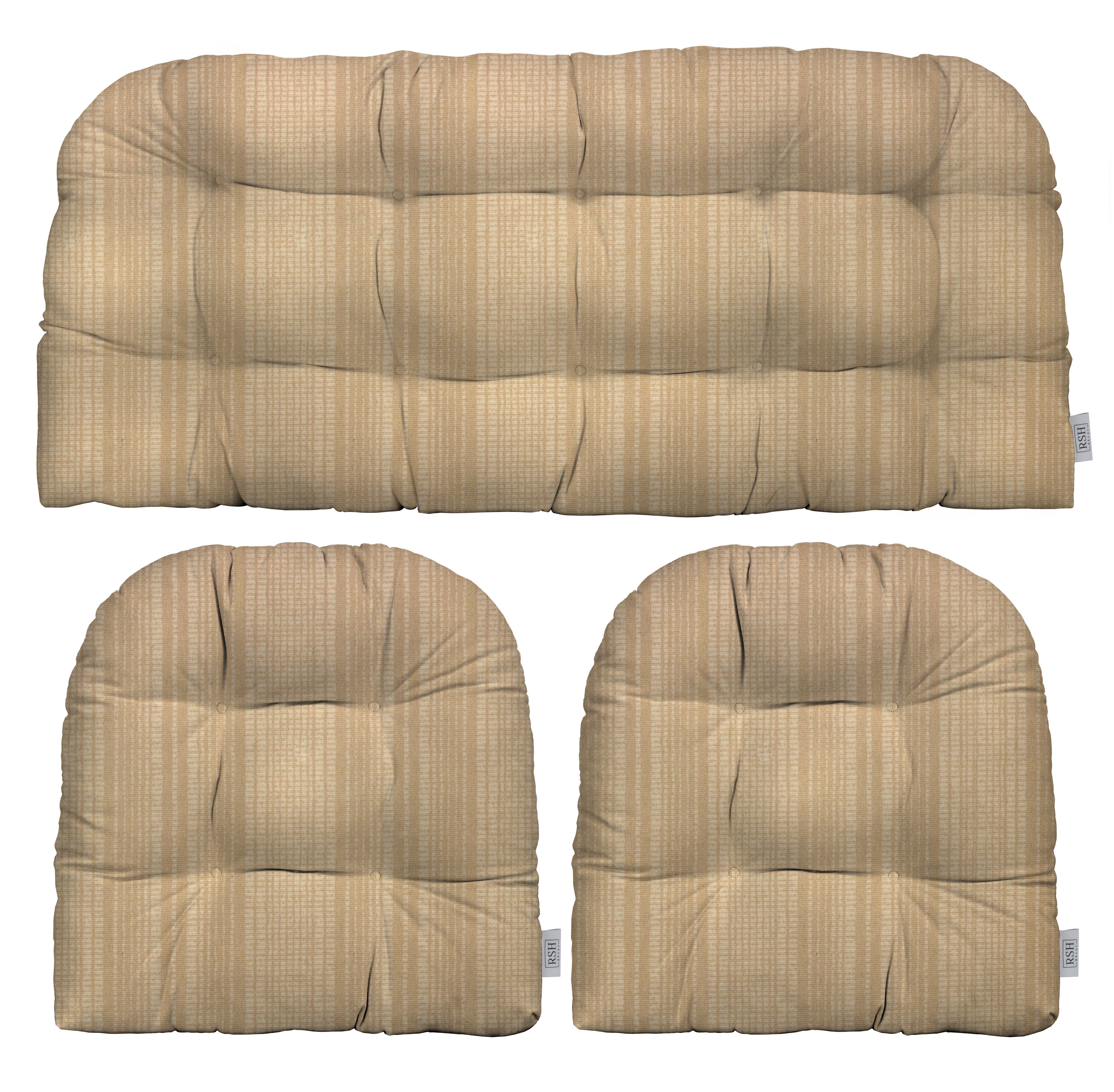 RSH Décor Indoor Outdoor 3 Piece Tufted Wicker Cushion Set, Standard ...