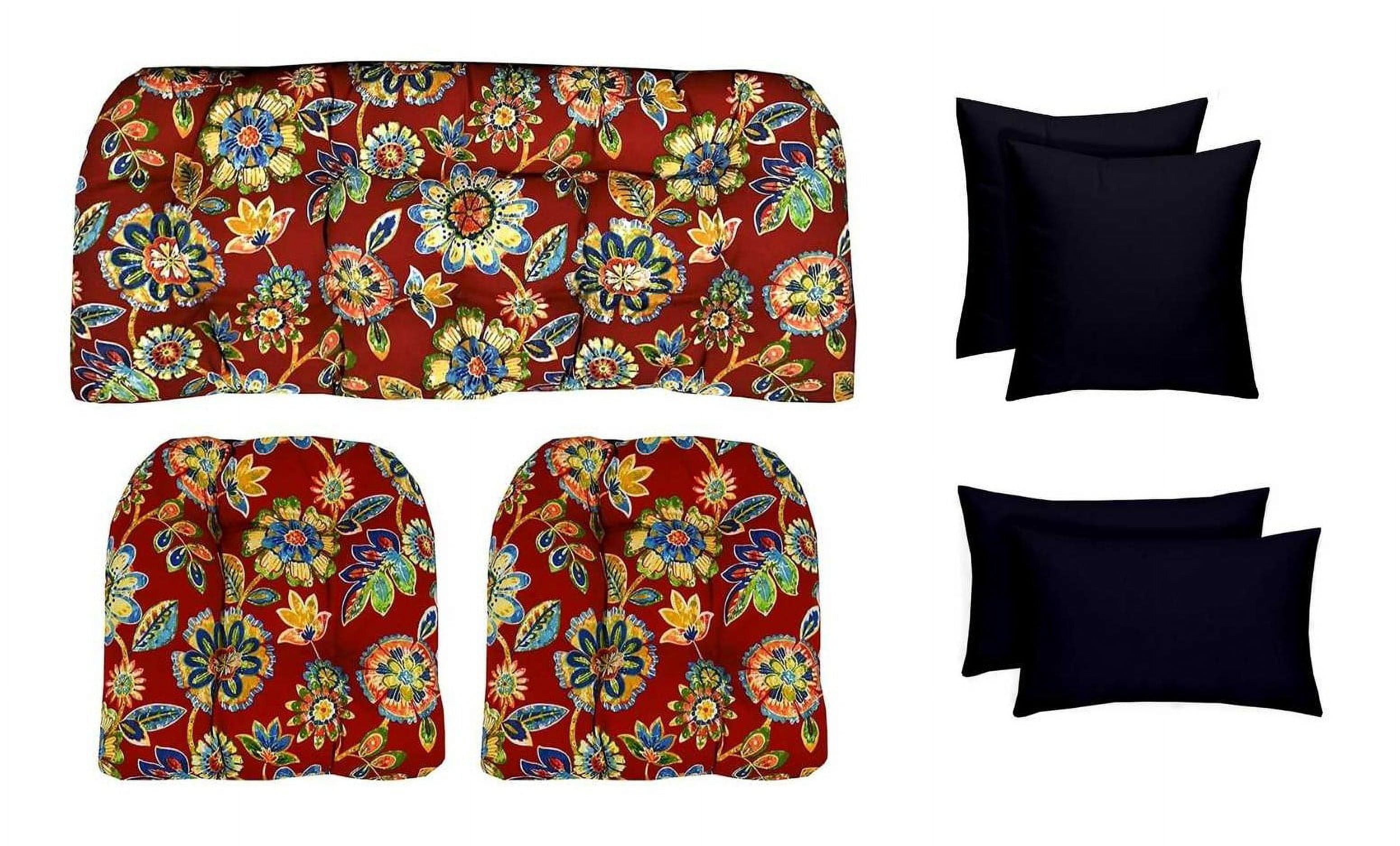 RSH Décor Indoor Outdoor 7 Piece Tufted Wicker Cushion Set + Pillows ...