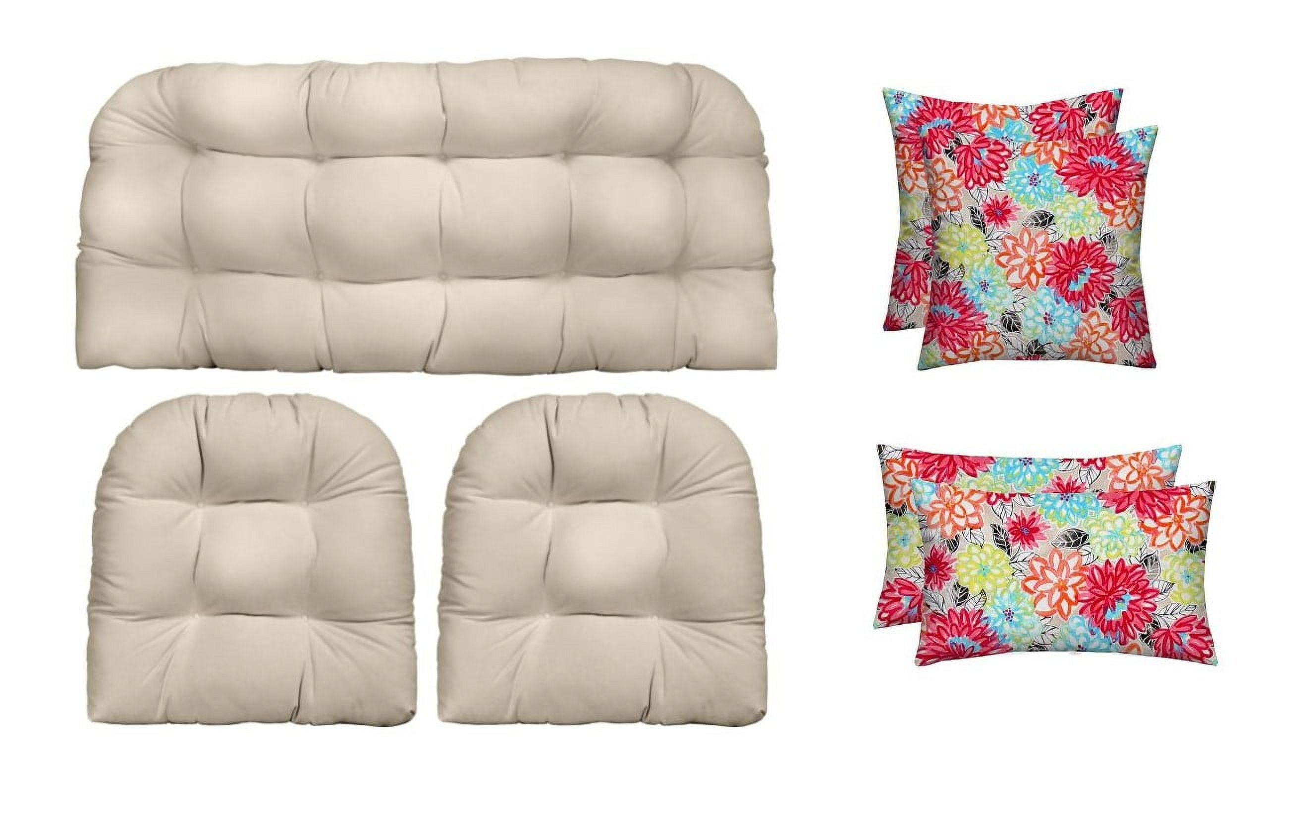 RSH Décor Indoor Outdoor 7 Piece Tufted Wicker Cushion Set + Pillows ...