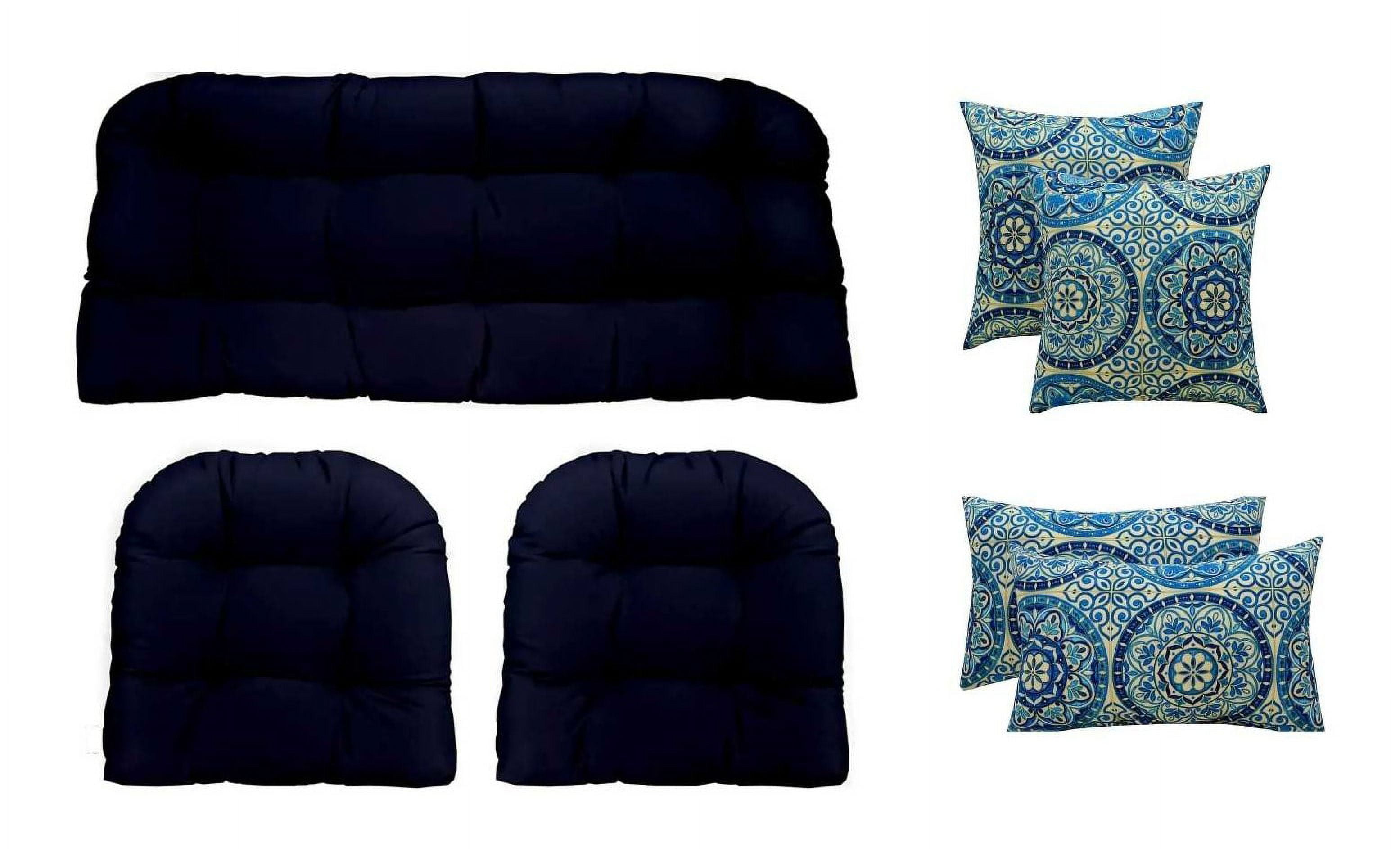 RSH Décor Indoor Outdoor 7 Piece Tufted Wicker Cushion Set + Pillows ...