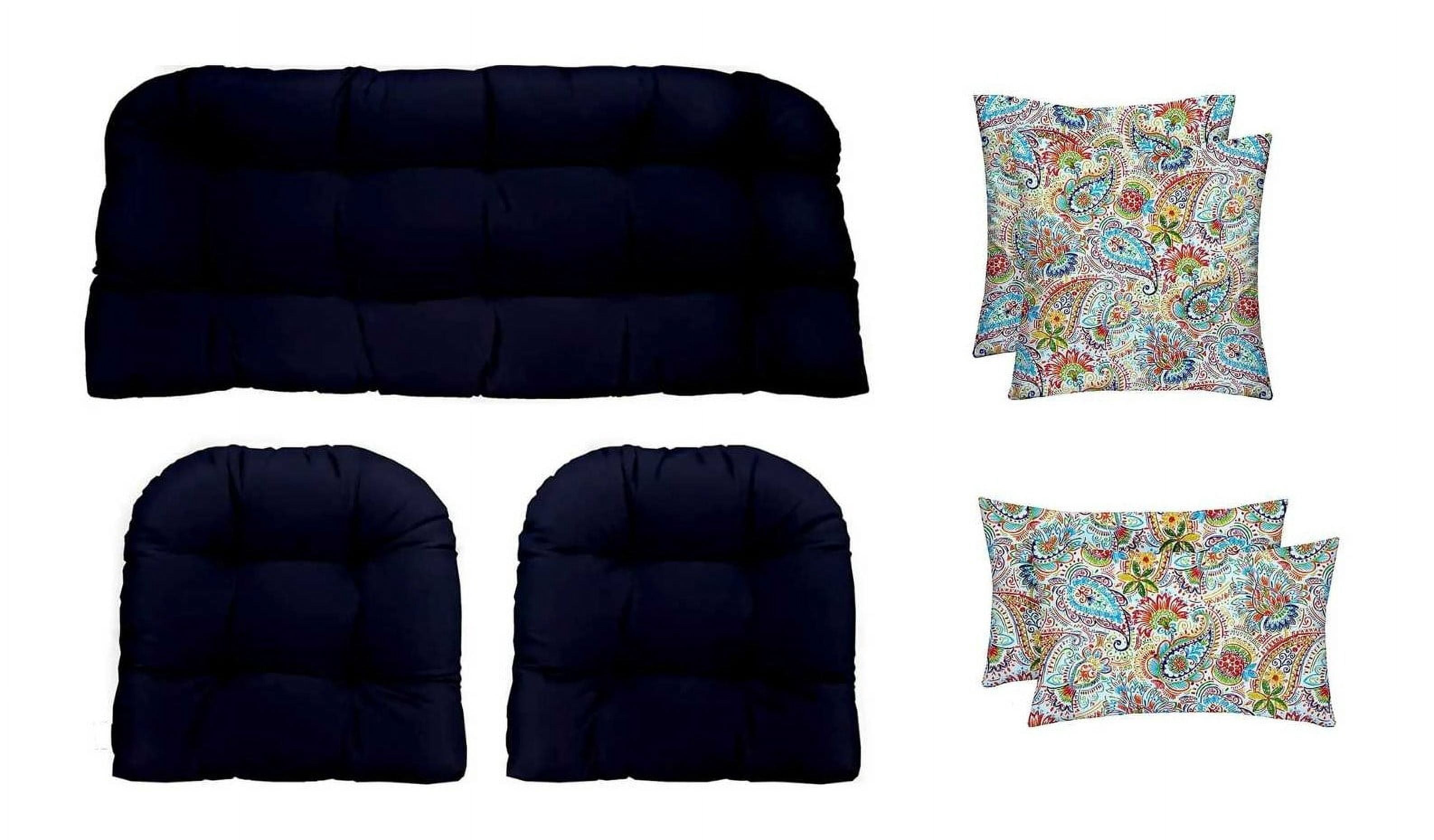 RSH Décor Indoor Outdoor 7 Piece Tufted Wicker Cushion Set + Pillows ...