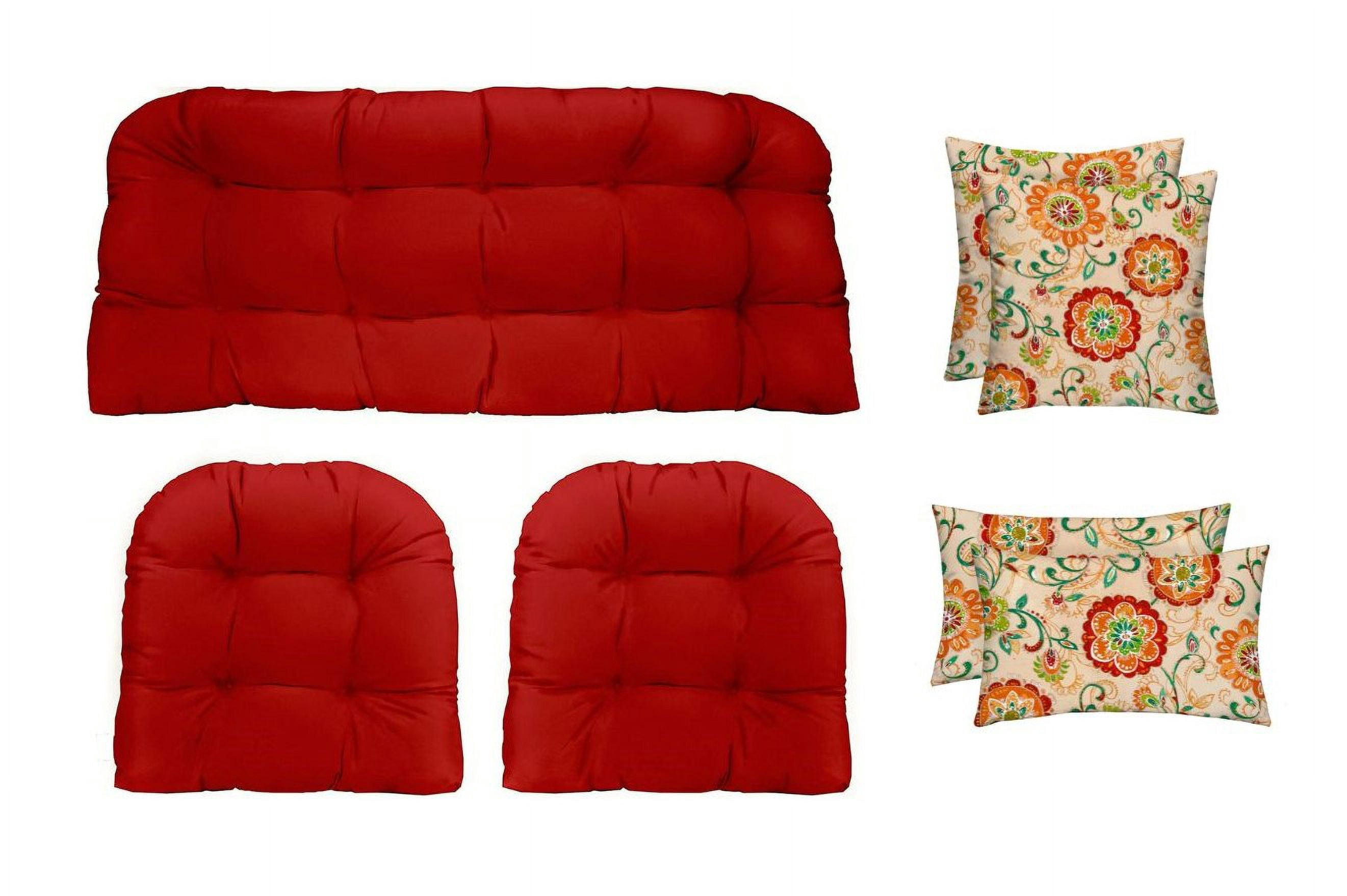 RSH Décor Indoor Outdoor 7 Piece Tufted Wicker Cushion Set + Pillows ...