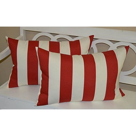 Resort Spa Home Decor Set of 2 Indoor/Outdoor Lumbar Pillows - Red ...
