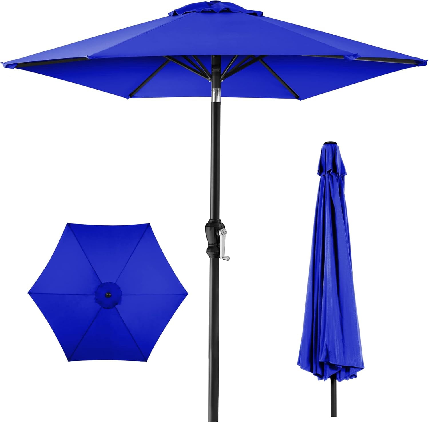 RSJH 10ft Outdoor Steel Polyester Market Patio Umbrella w/Crank, Easy ...