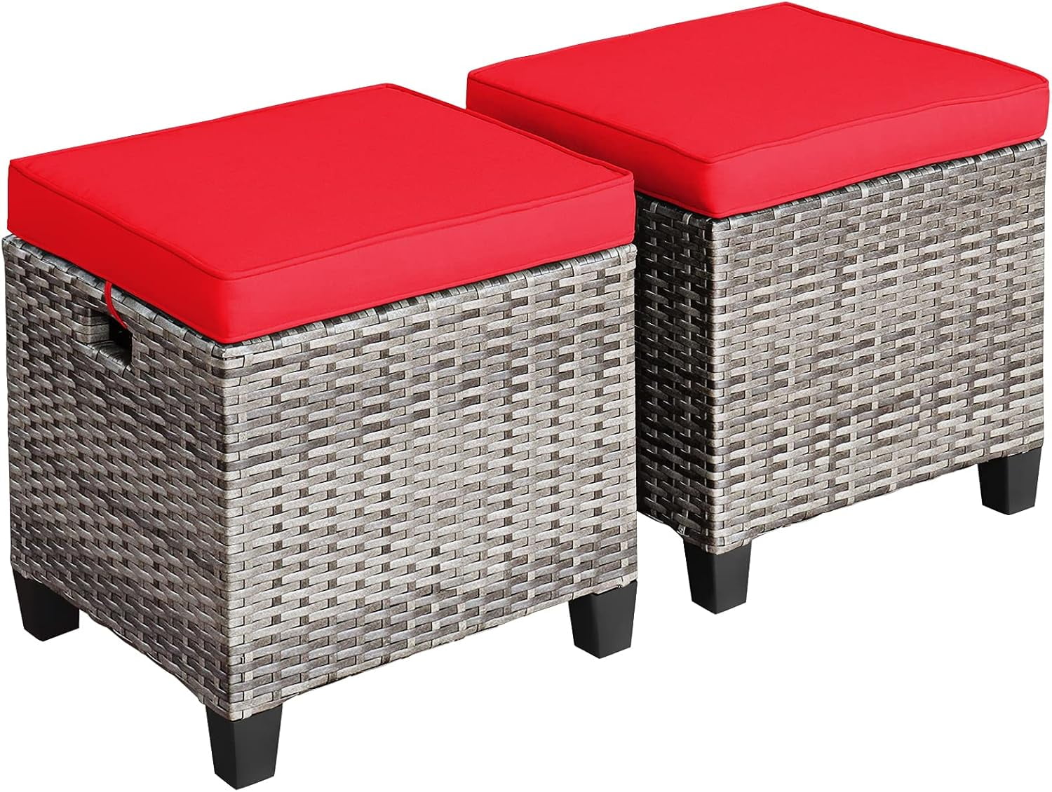 RSJH 2 Pieces Patio Rattan Ottomans, Outdoor Wicker Footstool Footrest Seat with Soft Cushions ...