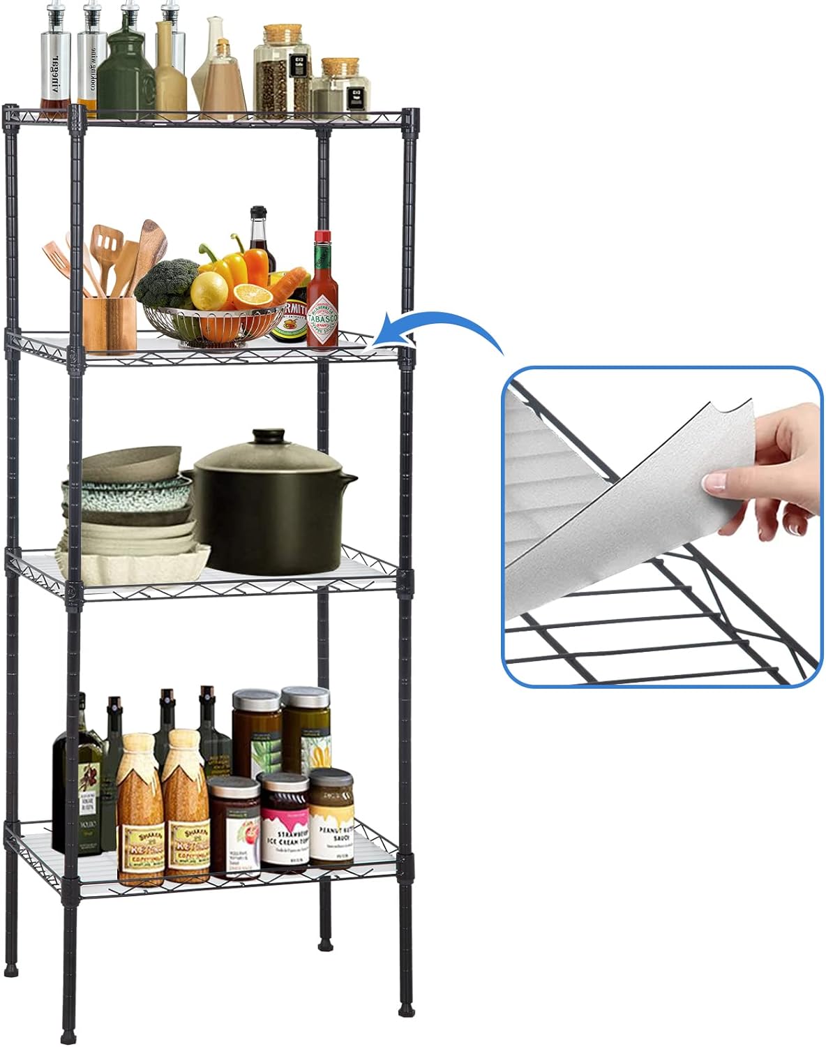 RSJH 4 Tier Wire Shelving Unit 18''L×12''W×44''H NSF Metal Storage ...